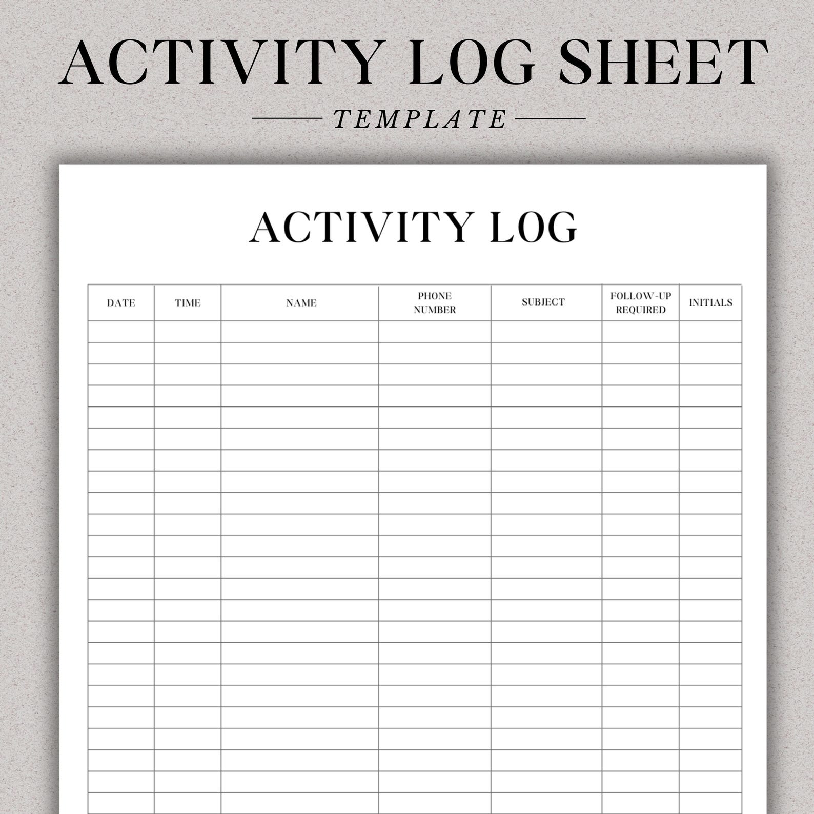 Activity Log Activity Phone Log Tracker Template Activity and Follow-up ...