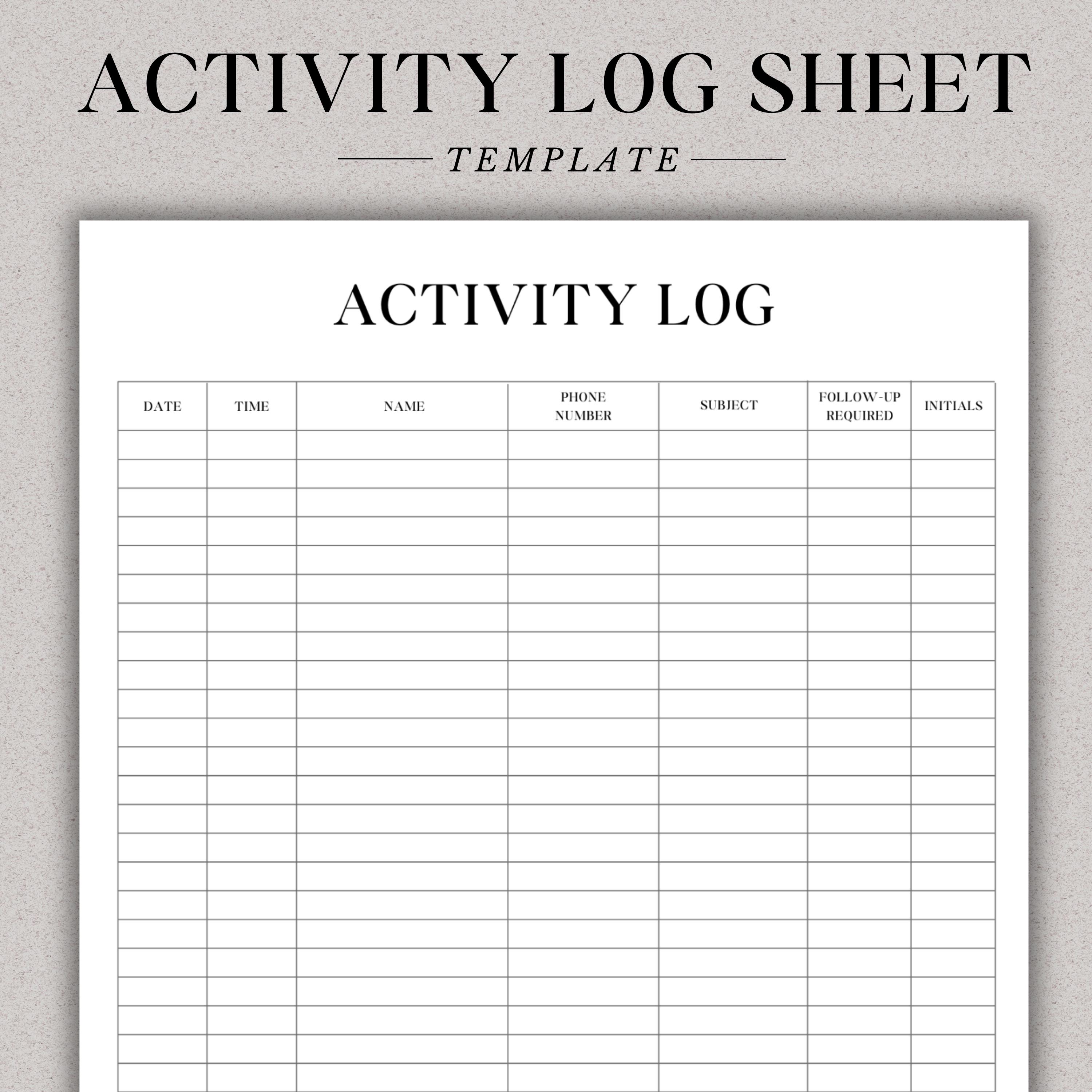 Activity Log Activity Phone Log Tracker Template Activity and Follow-up ...