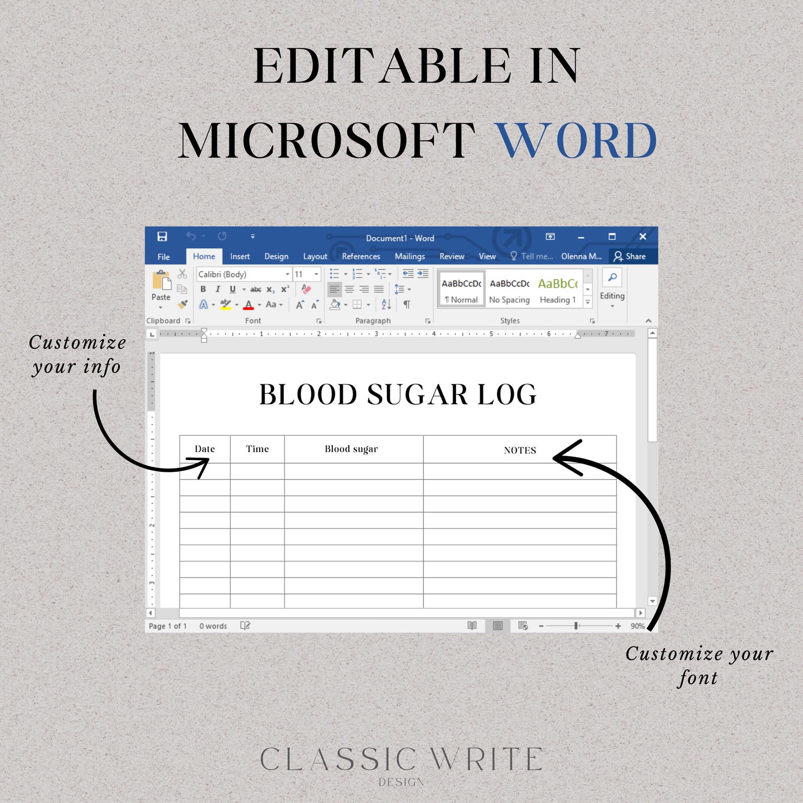 Blood Sugar Log Template Printable Adobe PDF Canva Word Docs Blood ...