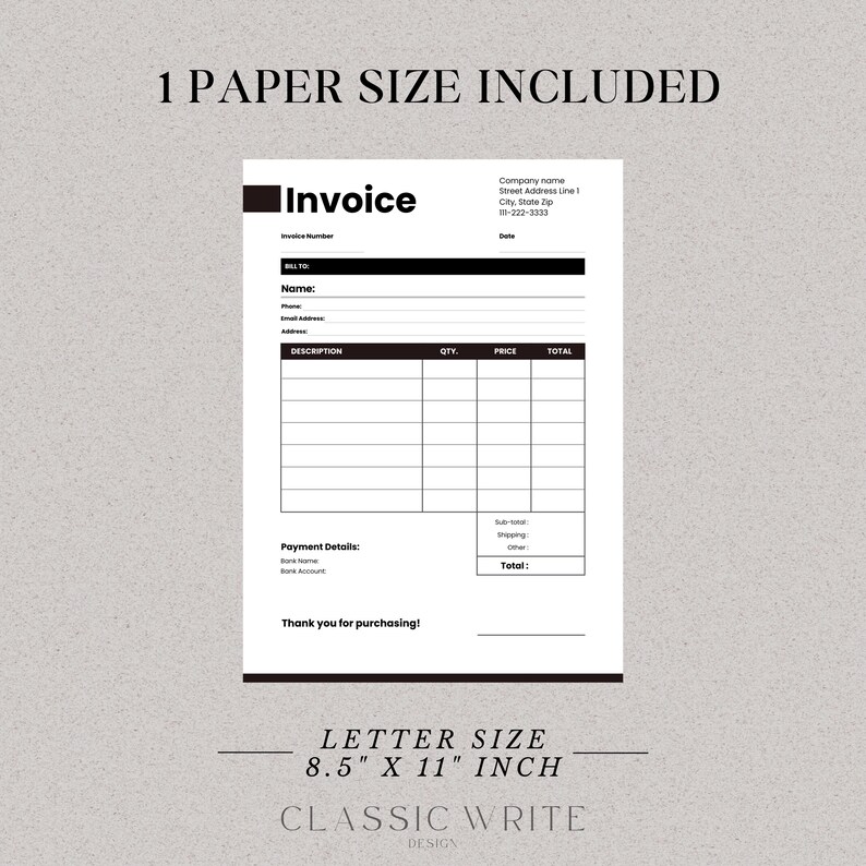 Custom Invoice Template Adobe Canva PDF Business Invoice Editable ...