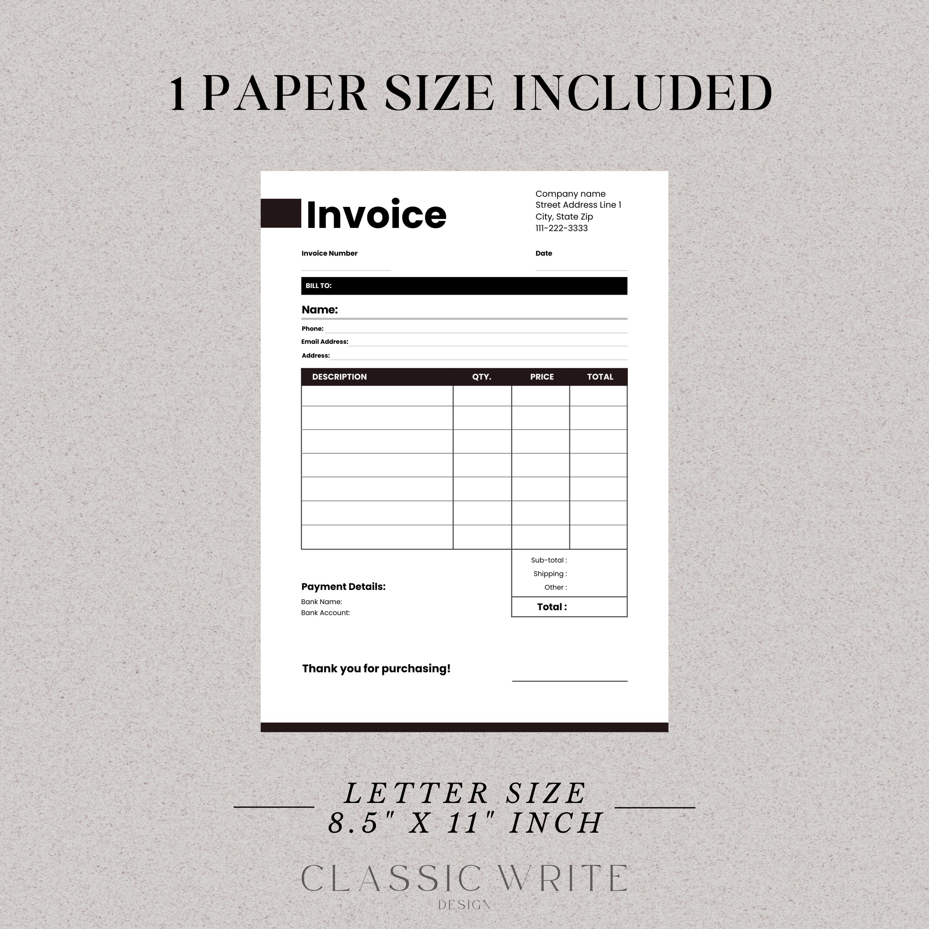 Custom Invoice Template Adobe Canva PDF Business Invoice Editable ...