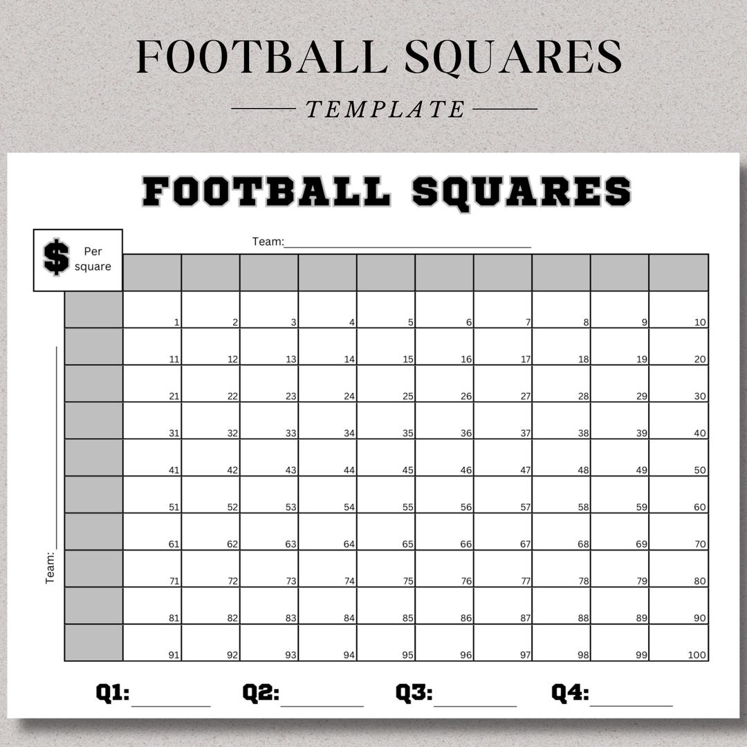 Football Squares Printable Chart Football Betting Betting Sheet ...