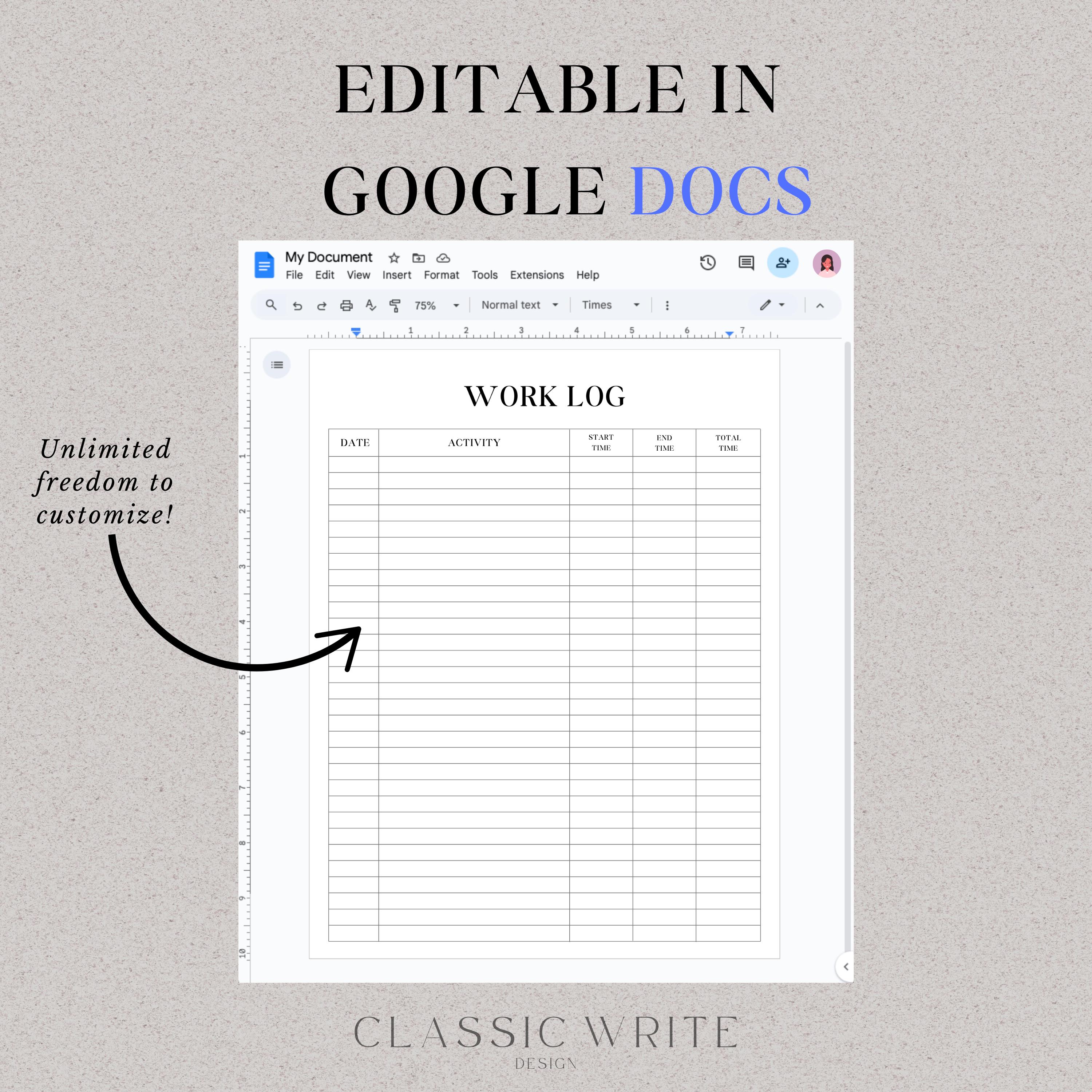Work Log Printable Time Log Time Tracker Working Hours Log Activity ...