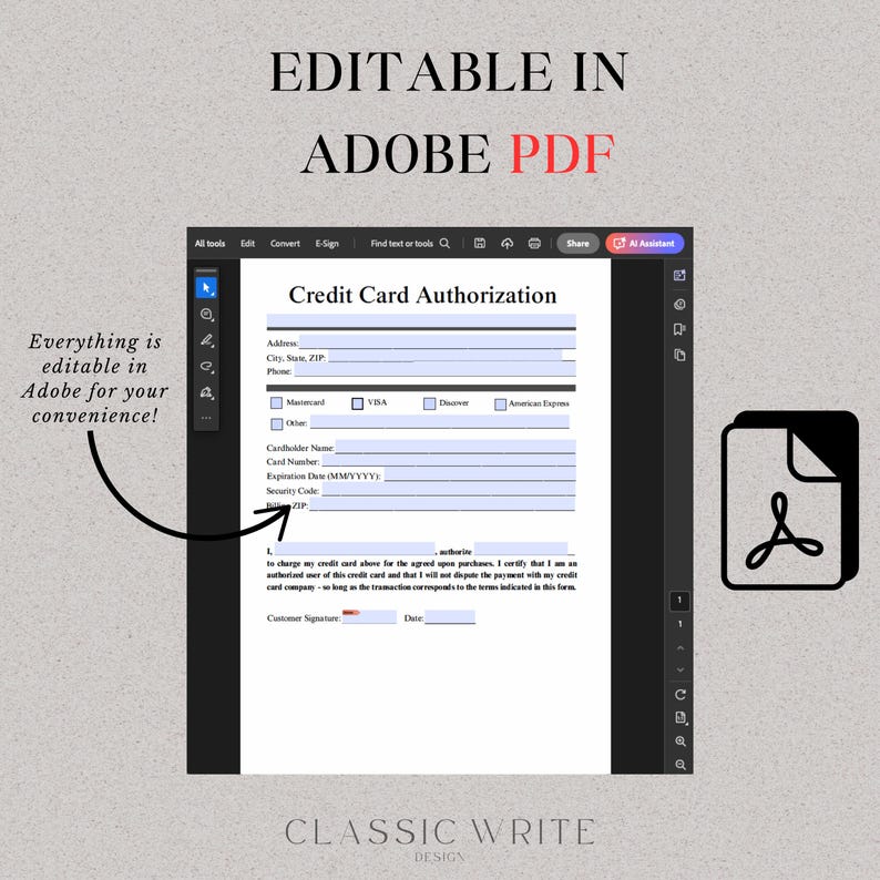 Credit Card Authorization Word Google Docs Adobe PDF Credit Card ...