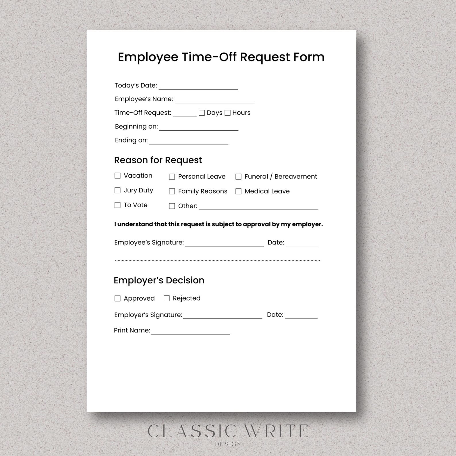 Employee Time-off Template Time off Request Vacation Request Form Leave ...