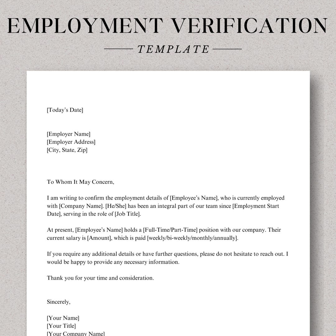 Employment Verification Letter Template Docs Word PDF Job Verification ...