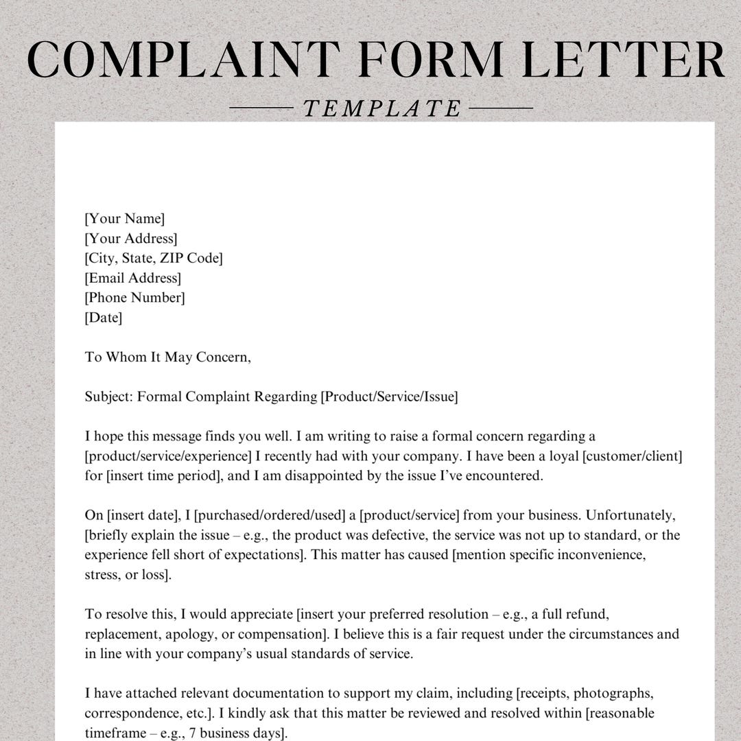 Complaint Form Letter Template Google Docs Word Canva Complaint Letter ...