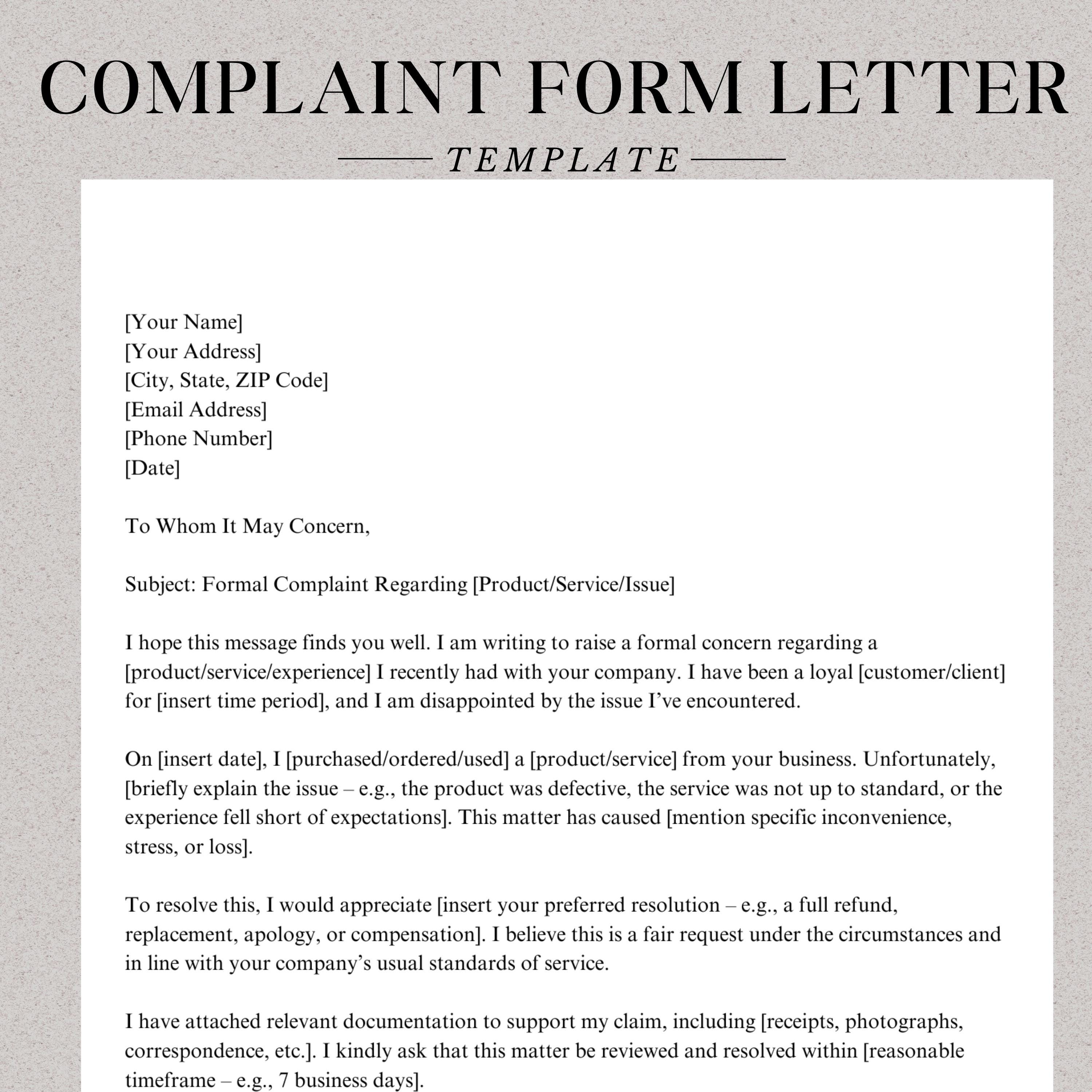 Complaint Form Letter Template Google Docs Word Canva Complaint Letter ...
