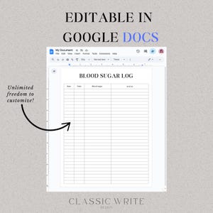 Blood Sugar Log Template Printable Adobe PDF Canva Word Docs Blood ...