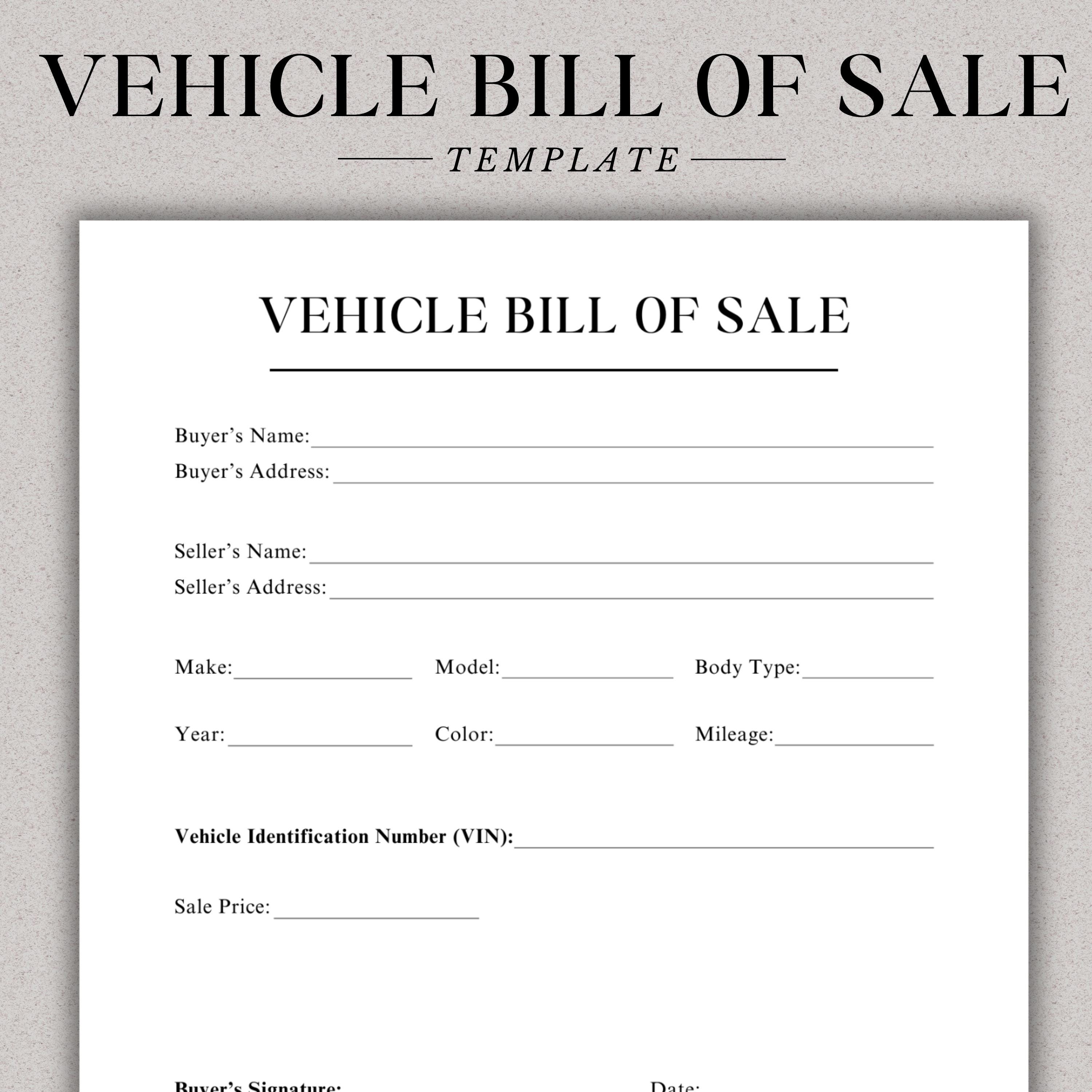 Vehicle Bill of Sale Printable PDF Word Canva Motor Vehicle Sale ...