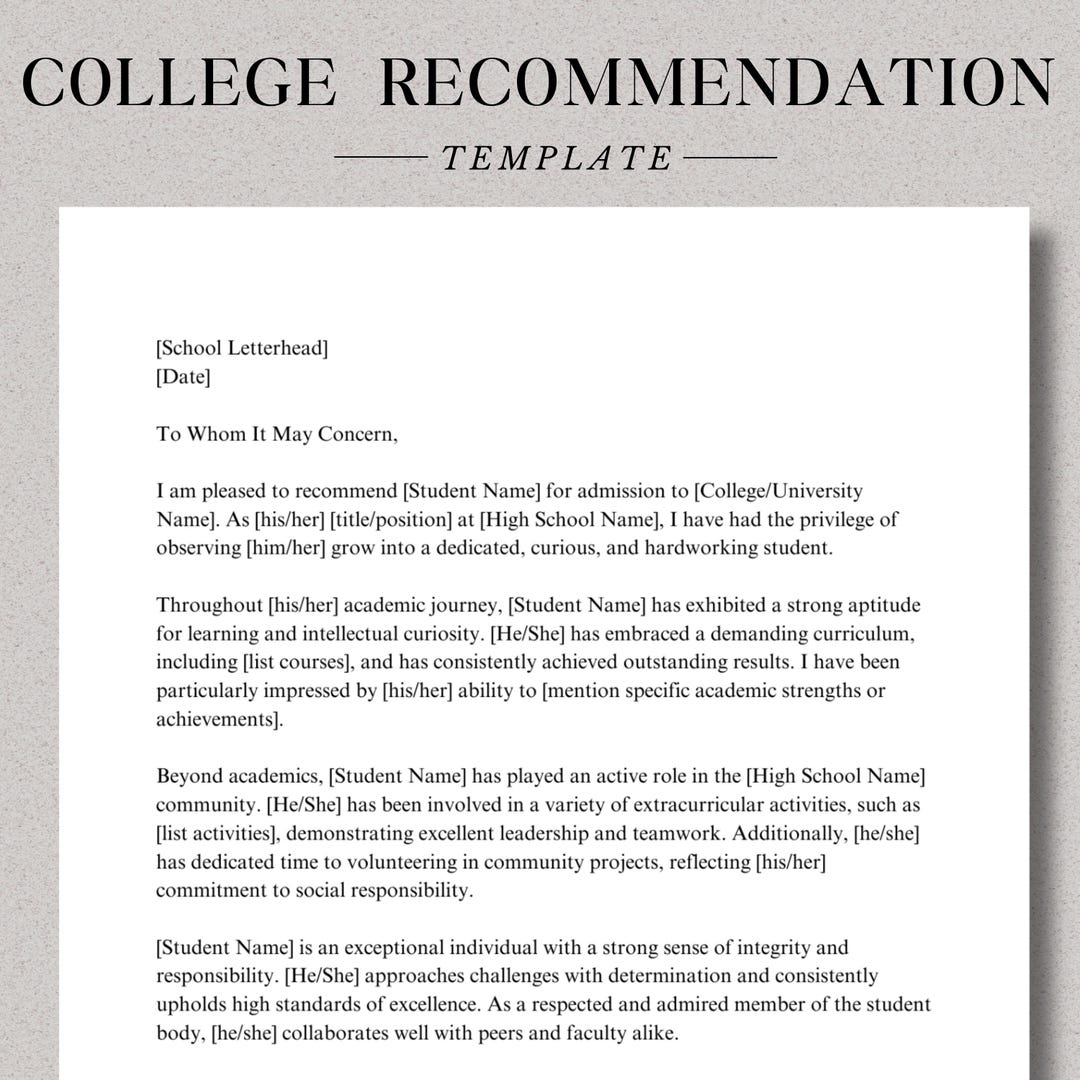 College Recommendation Letter Template Admission Scholarship Teacher ...