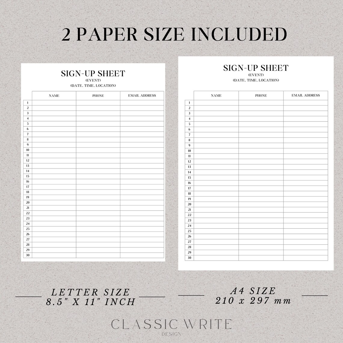 Sign up Sheet Editable PDF WORD DOCS Sign up Template Event Sign up ...