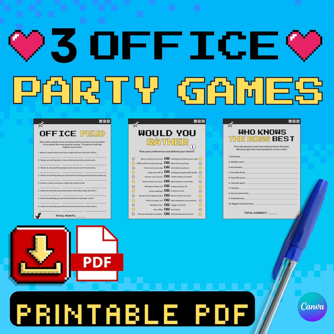 Office Games Party Games Bundle Work Party Games Fun Printable Games ...