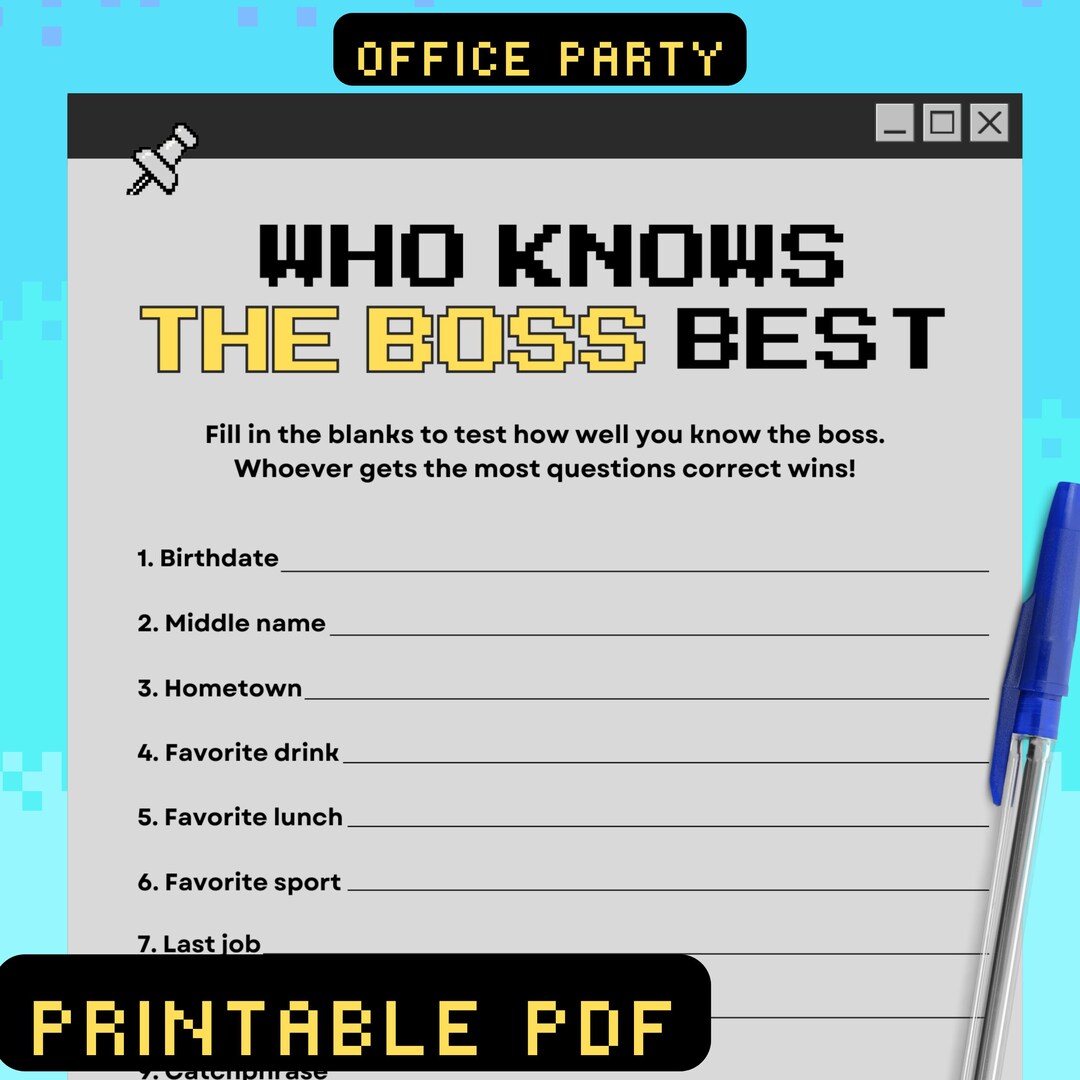 Office Games Party Who Knows the Boss Best Game Work Party Game Fun ...