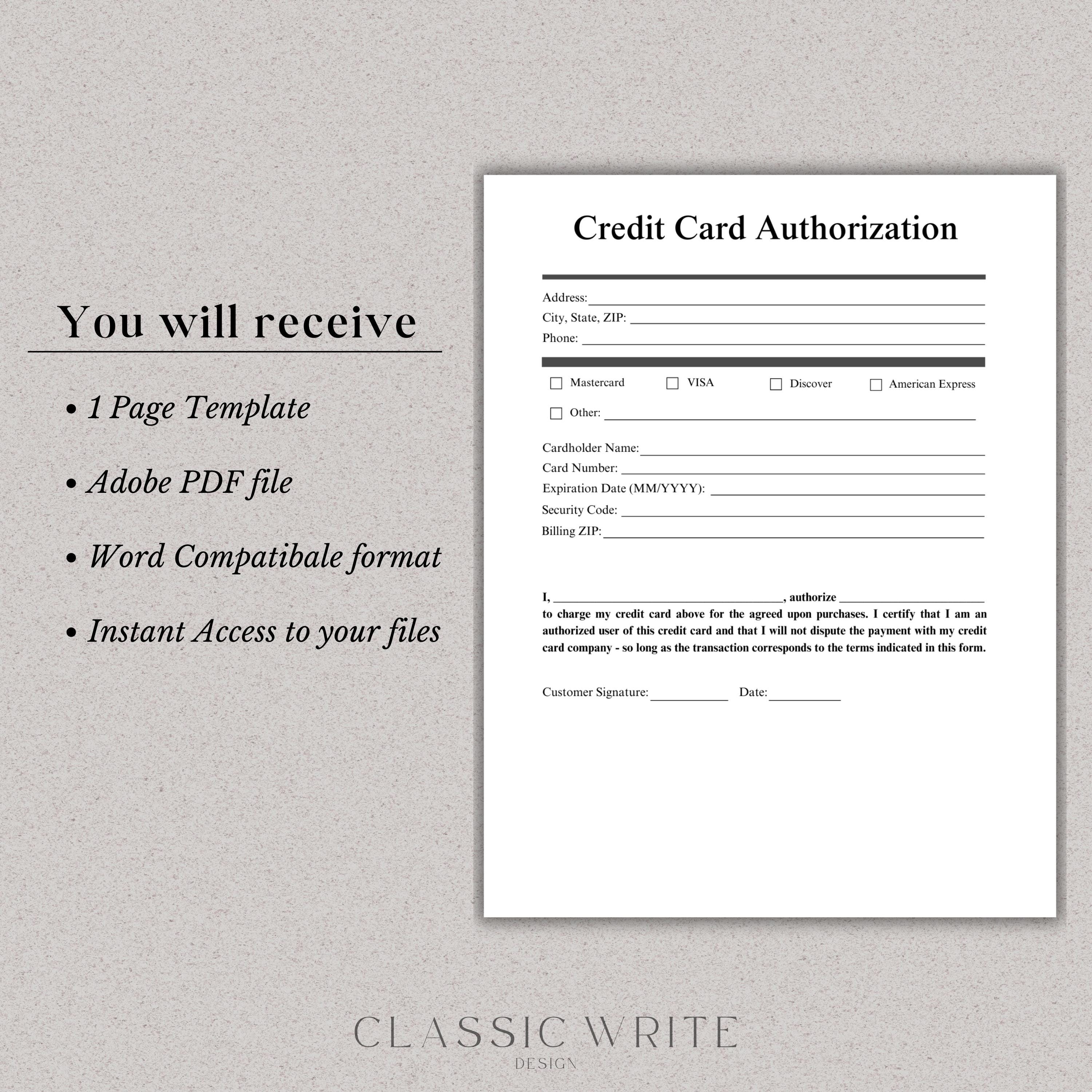 Credit Card Authorization Word Google Docs Adobe PDF Credit Card ...