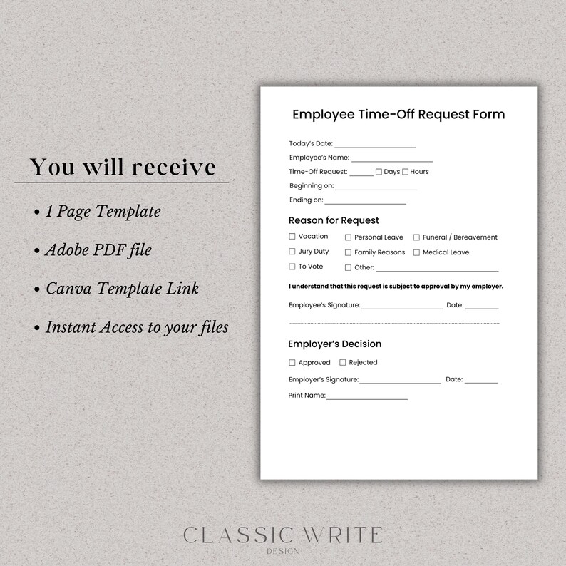 Employee Time-off Template Time off Request Vacation Request Form Leave ...