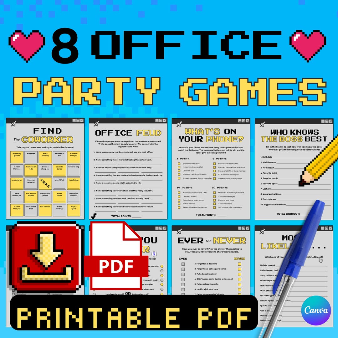 Office Games Party Games Bundle Work Party Games Fun Printable Games ...
