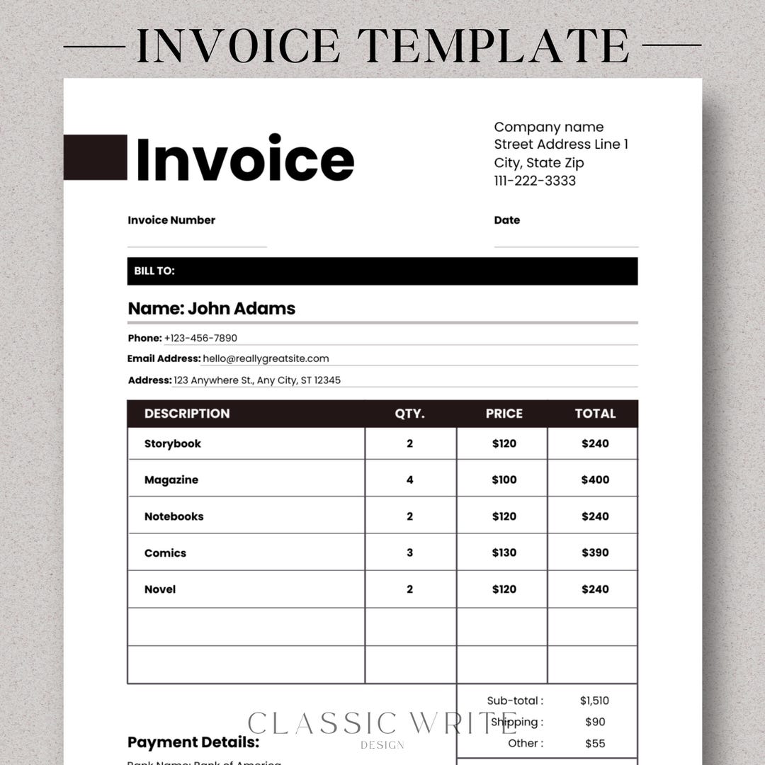 Custom Invoice Template Adobe Canva PDF Business Invoice Editable ...