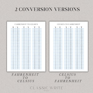 Printable Temperature Conversion Chart Fahrenheit to Celsius Celsius to ...