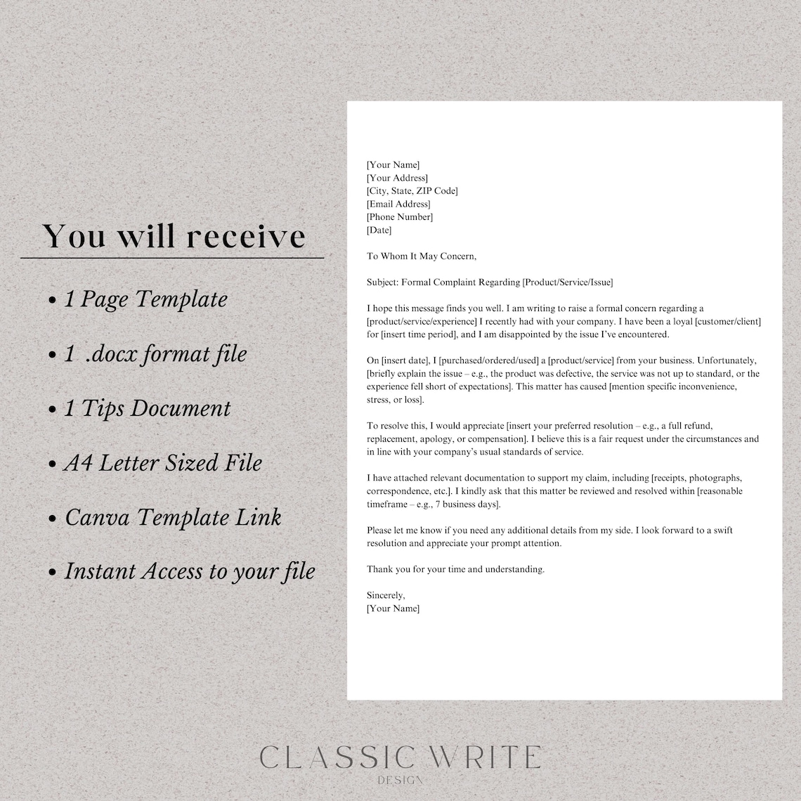 Complaint Form Letter Template Google Docs Word Canva Complaint Letter ...