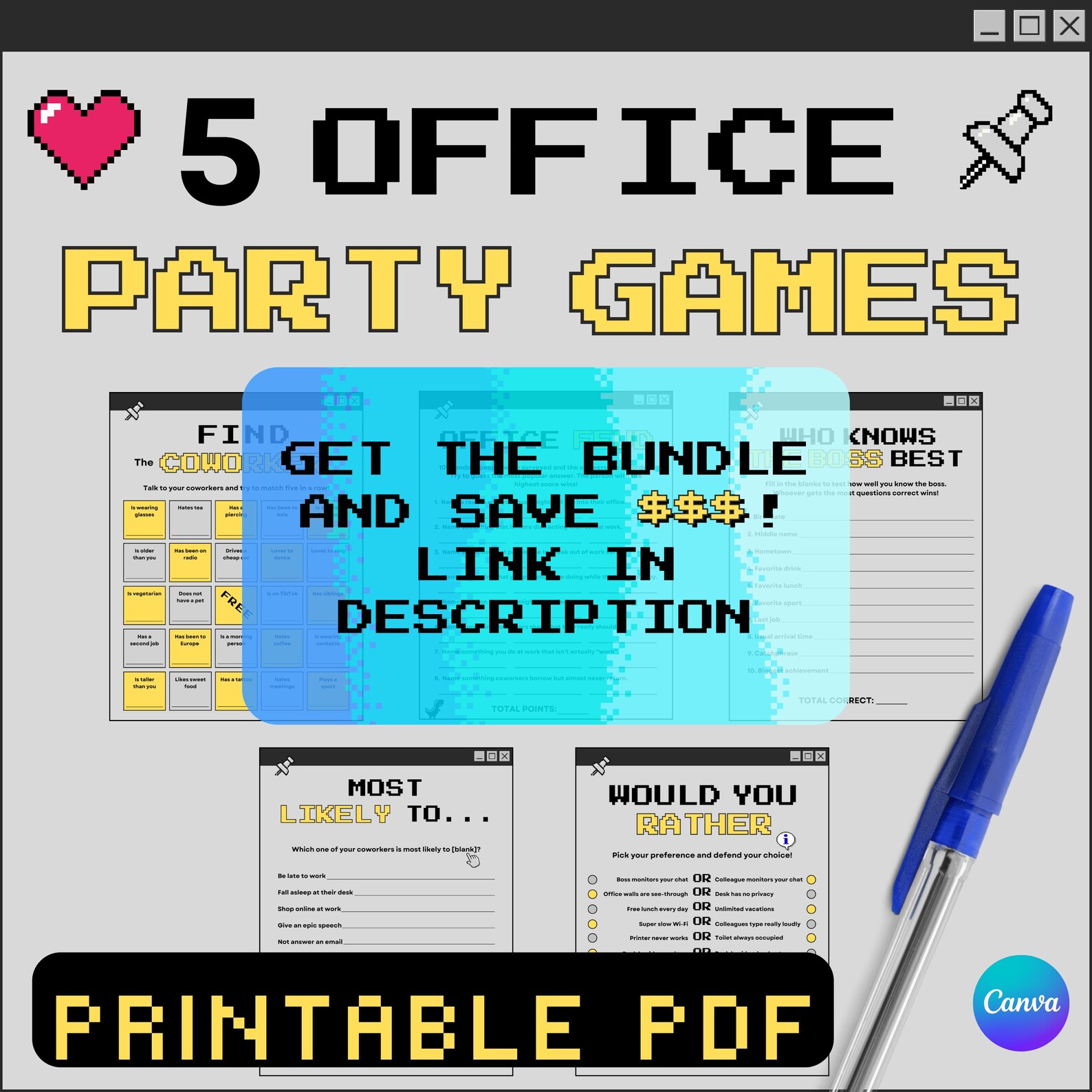Office Games Party Games Bundle Work Party Games Fun Printable Games ...