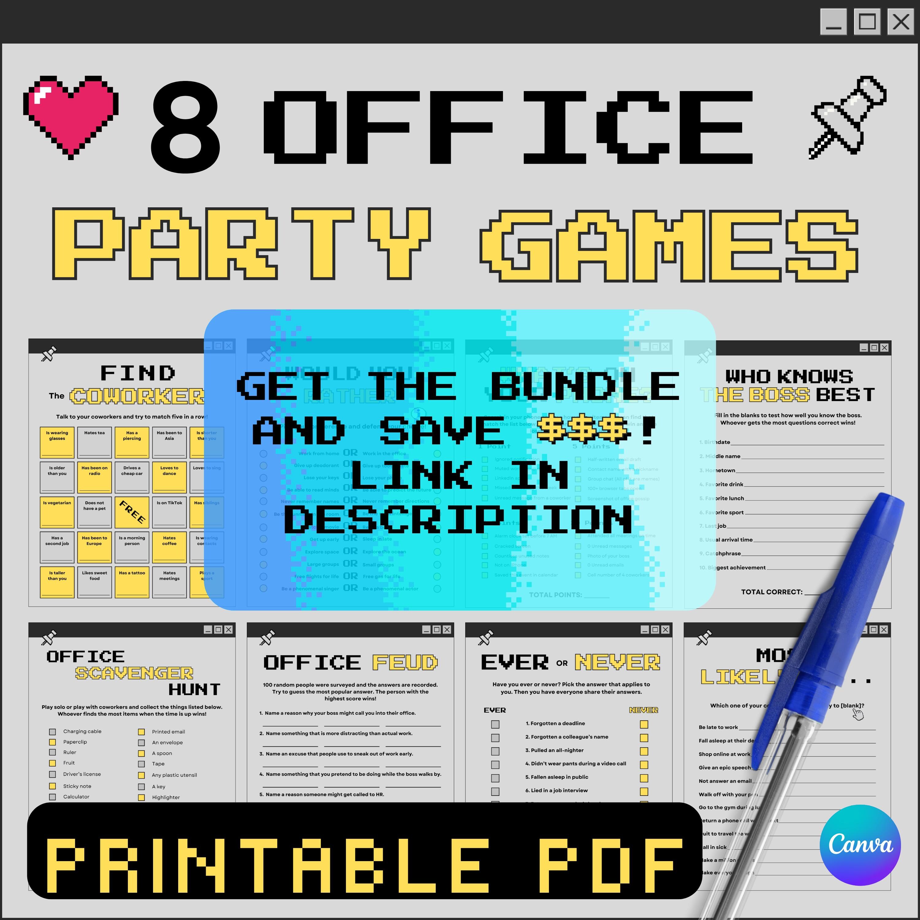 Office Games Party Games Bundle Work Party Games Fun Printable Games ...