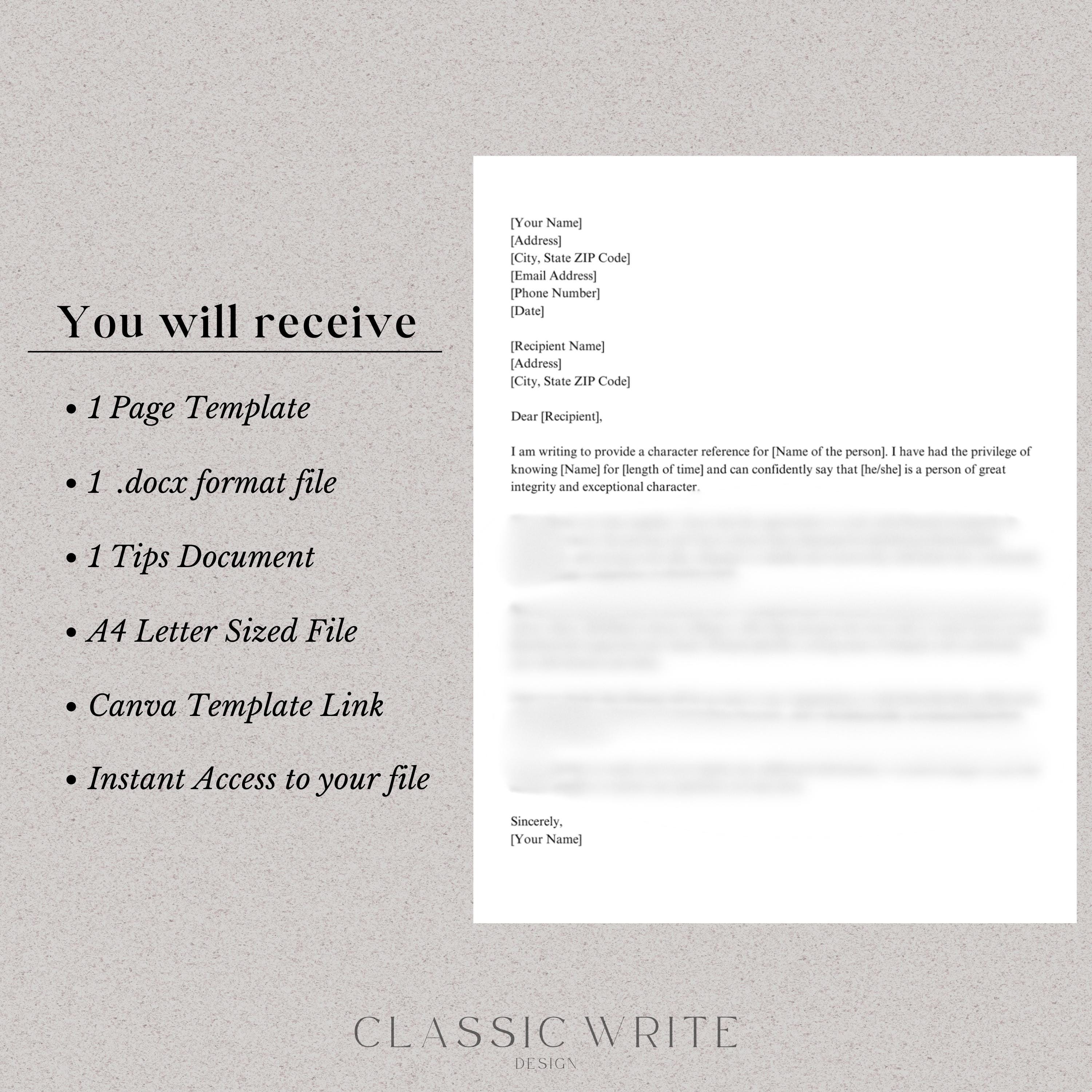 Character Reference Letter Template Google Docs Word Canva ...