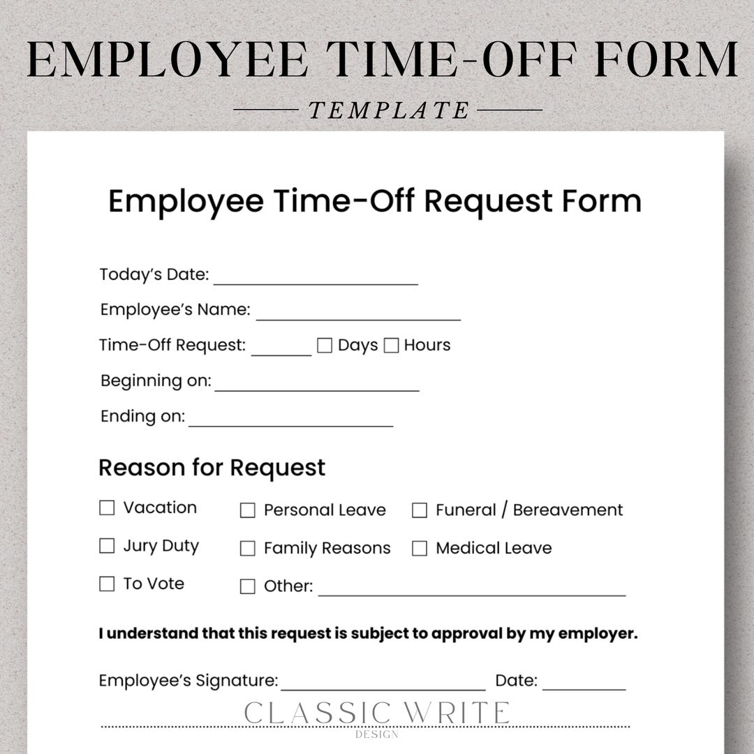 Employee Time-off Template Time off Request Vacation Request Form Leave ...