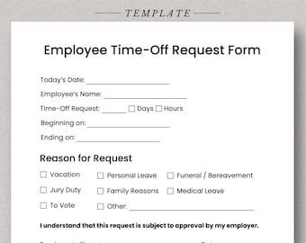 Employee Time-off Request Template Printable Vacation Request Form PTO ...
