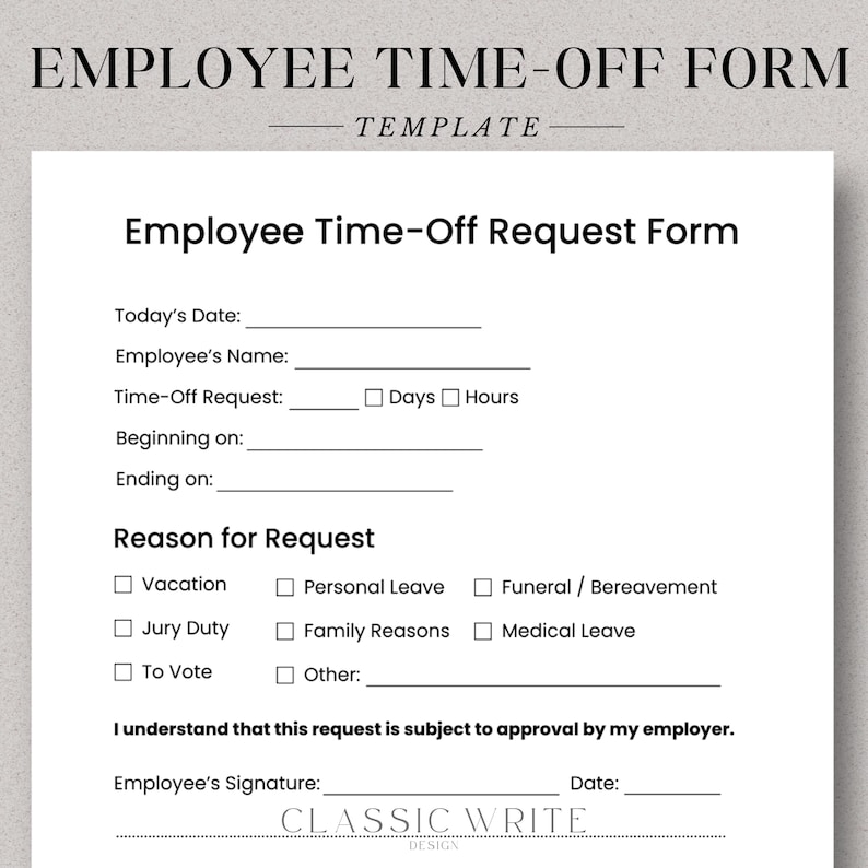 Employee Time-off Template Time off Request Vacation Request Form Leave ...