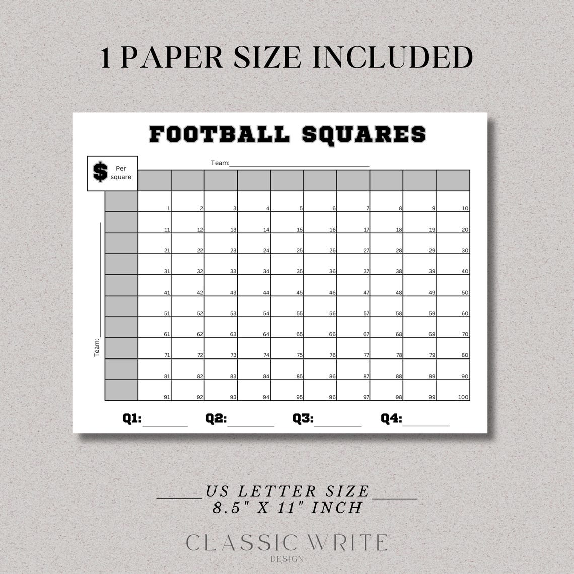 Football Squares Printable Chart Football Betting Betting Sheet ...
