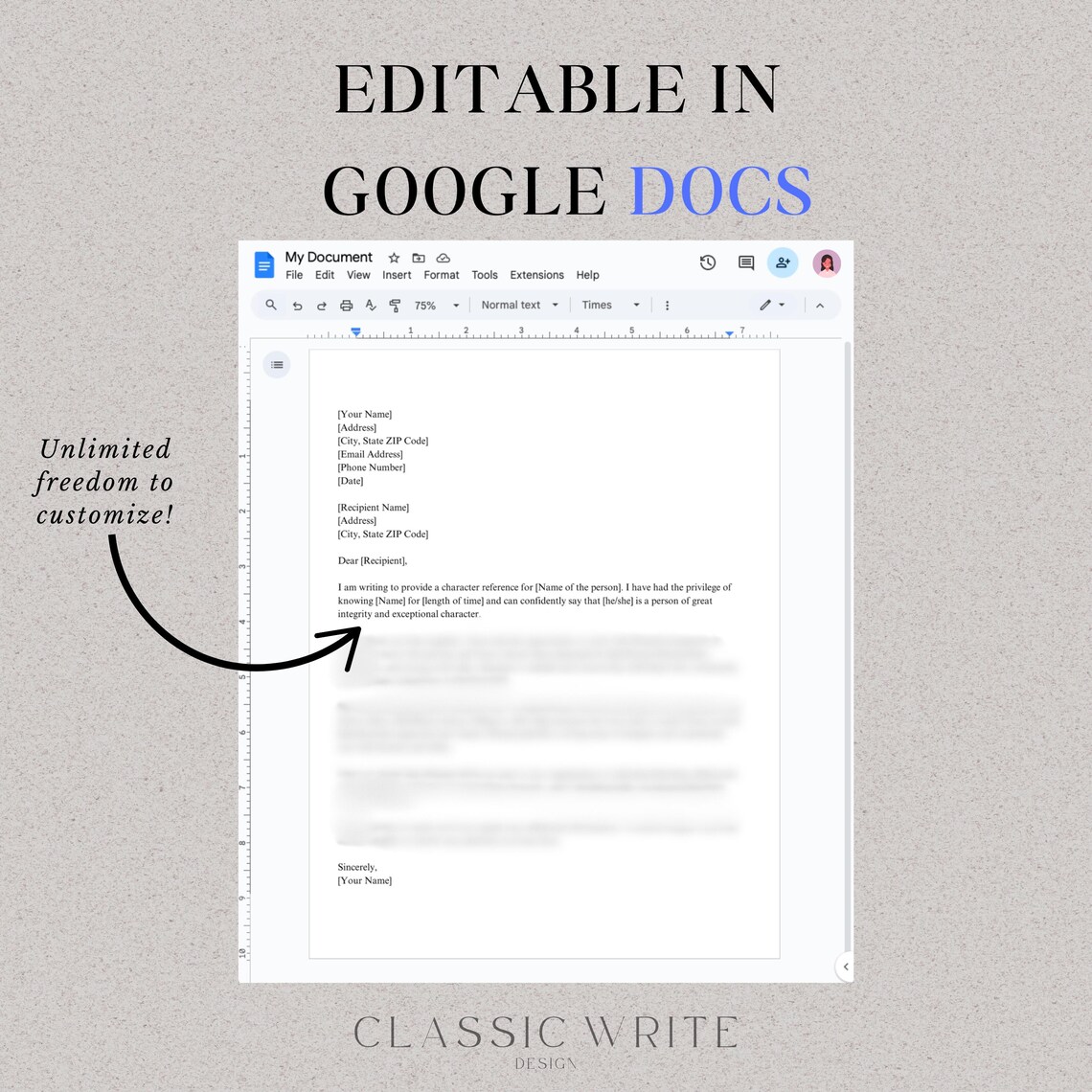Character Reference Letter Template Google Docs Word Canva ...