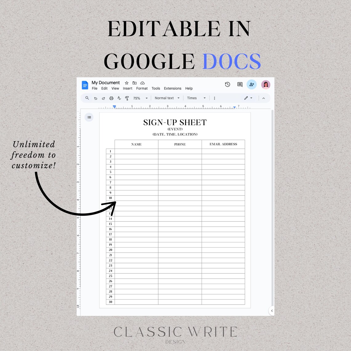 Sign up Sheet Editable PDF WORD DOCS Sign up Template Event Sign up ...