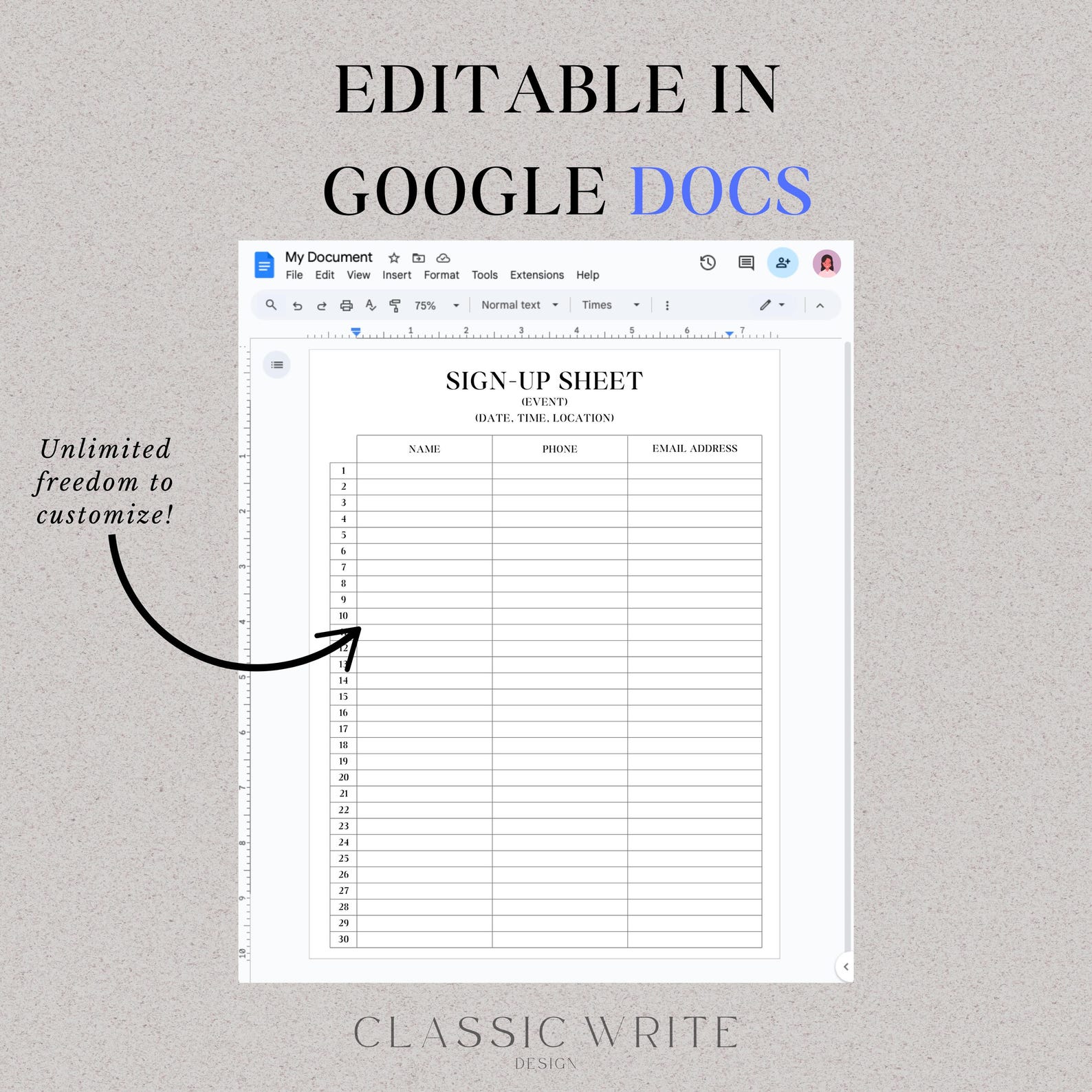 Sign up Sheet Editable PDF WORD DOCS Sign up Template Event Sign up ...