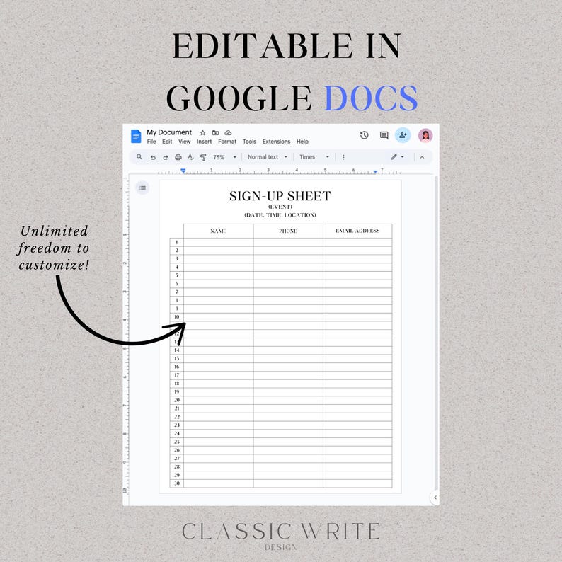 Sign up Sheet Editable PDF WORD DOCS Sign up Template Event Sign up ...