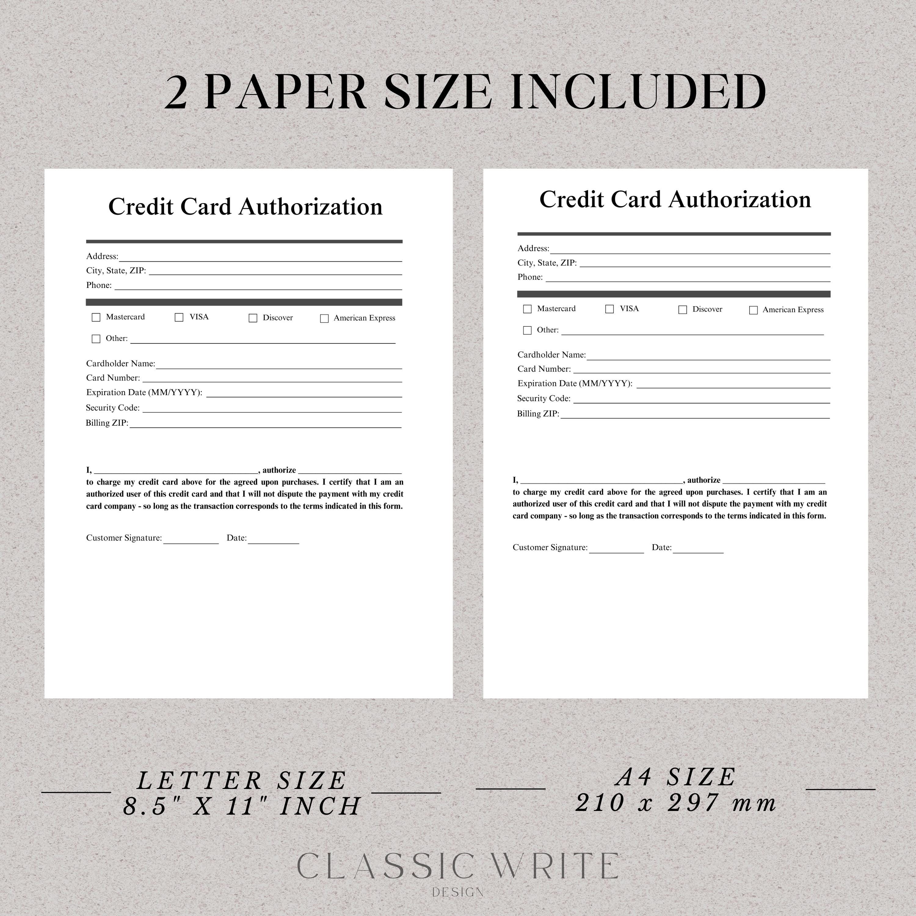 Credit Card Authorization Word Google Docs Adobe PDF Credit Card ...