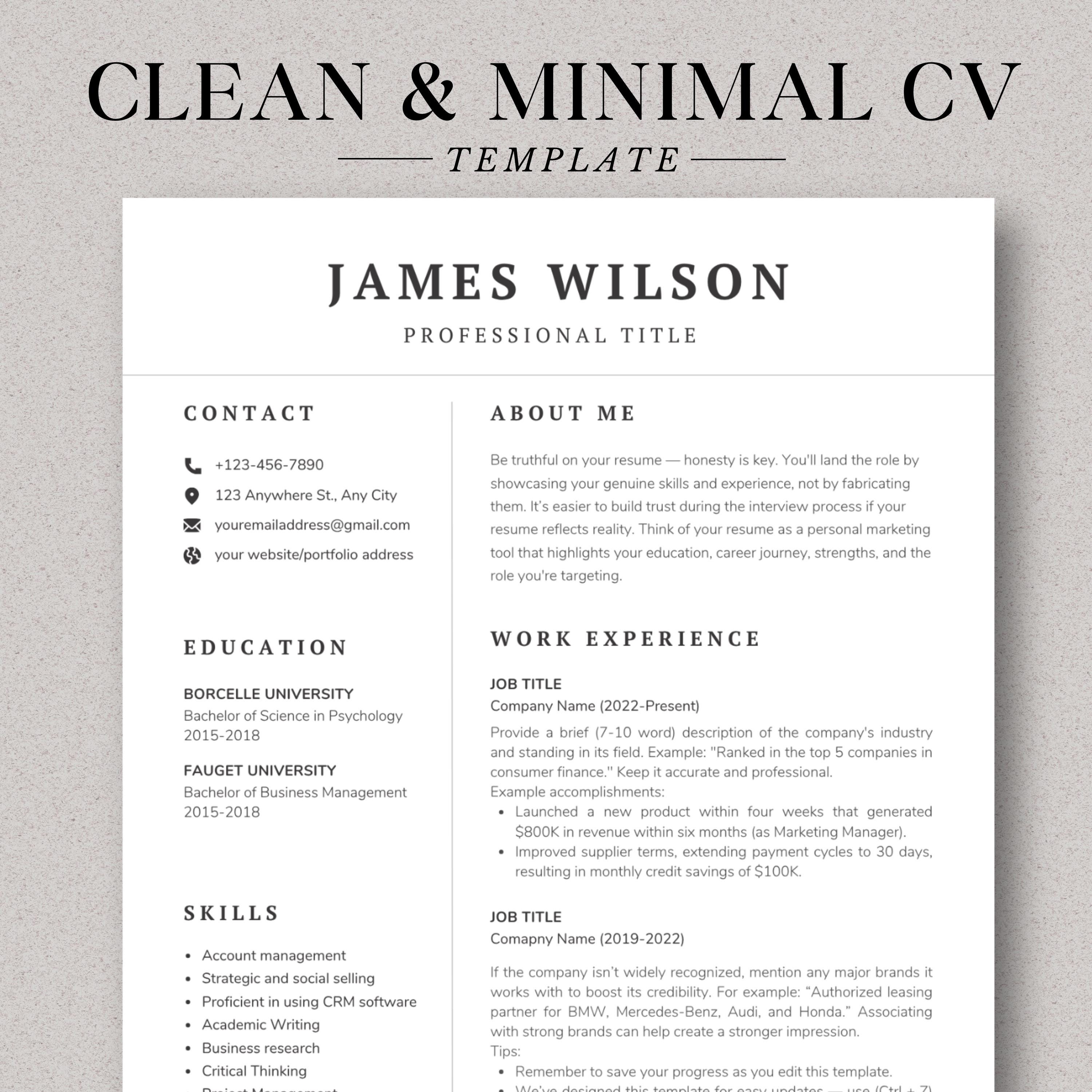 Professional Resume Template, No Photo, Canva Template Resume, Modern ...