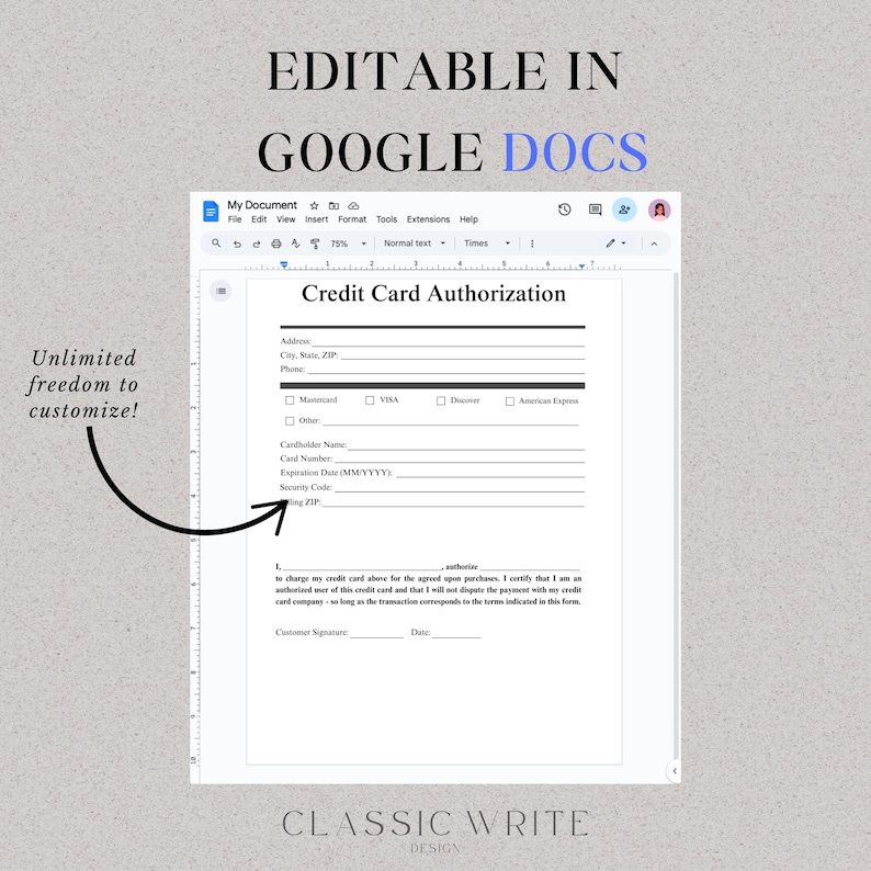 Credit Card Authorization Word Google Docs Adobe PDF Credit Card ...
