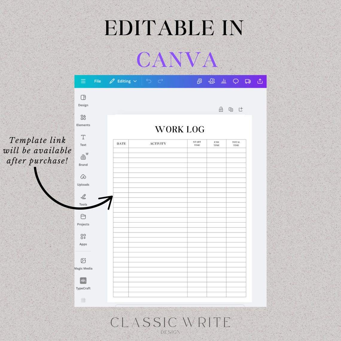 Work Log Printable Time Log Time Tracker Working Hours Log Activity ...