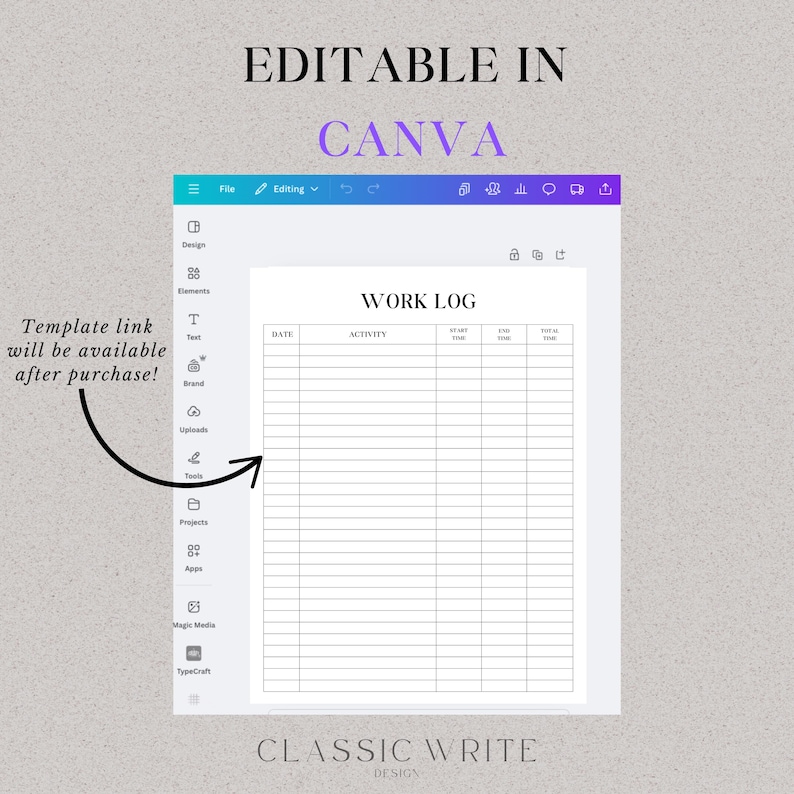 Work Log Printable Time Log Time Tracker Working Hours Log Activity ...