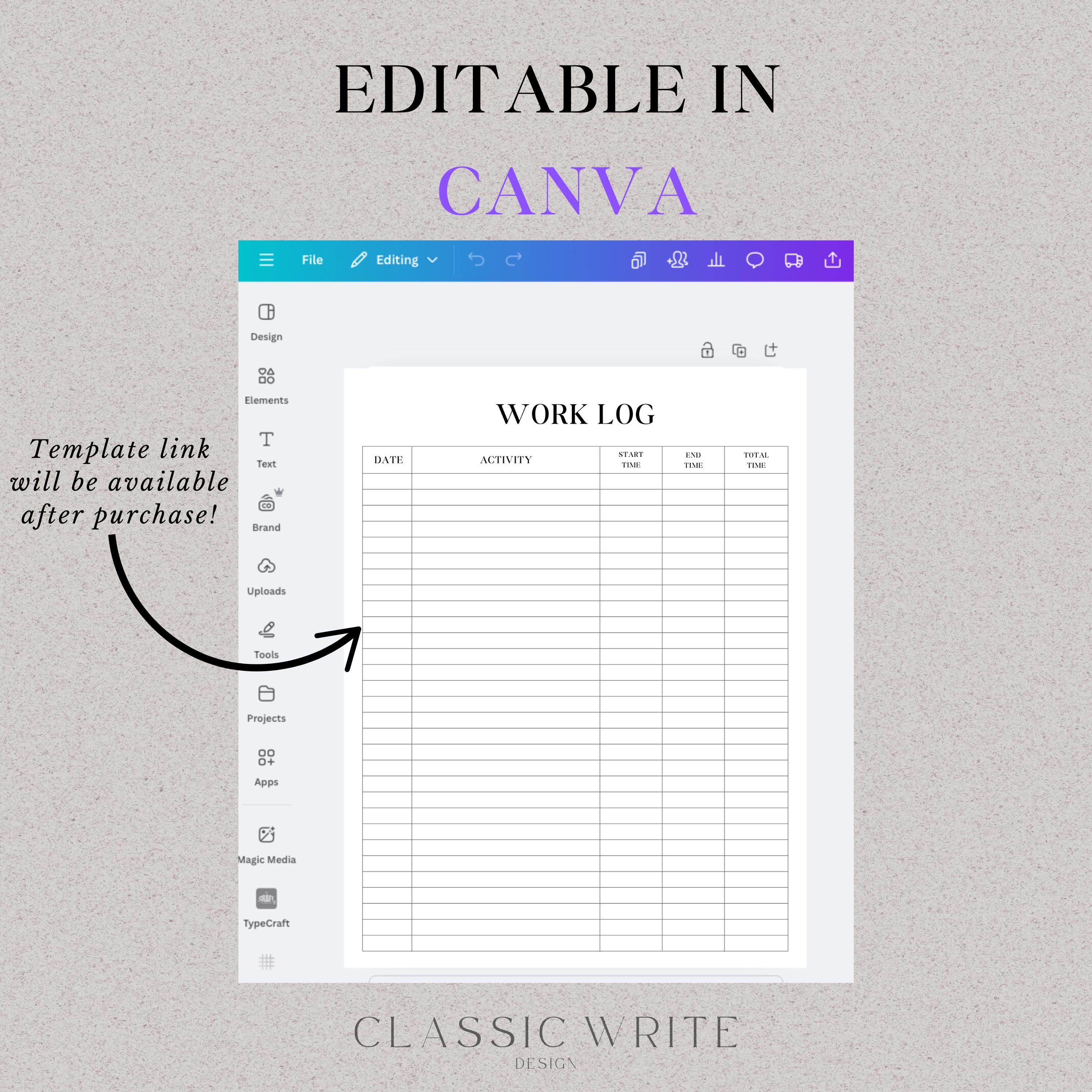 Work Log Printable Time Log Time Tracker Working Hours Log Activity ...