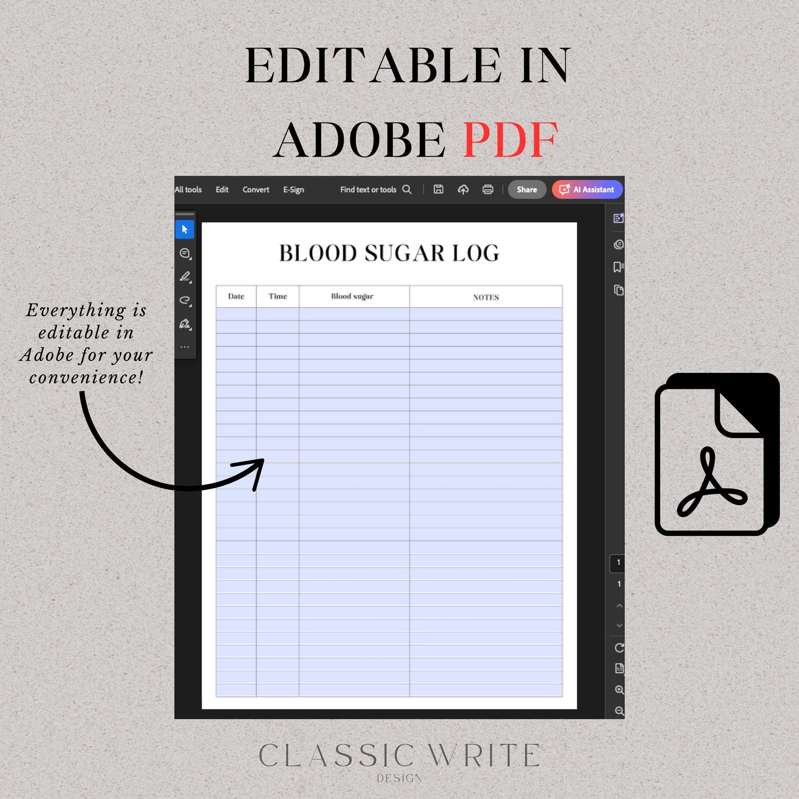 Blood Sugar Log Template Printable Adobe PDF Canva Word Docs Blood ...