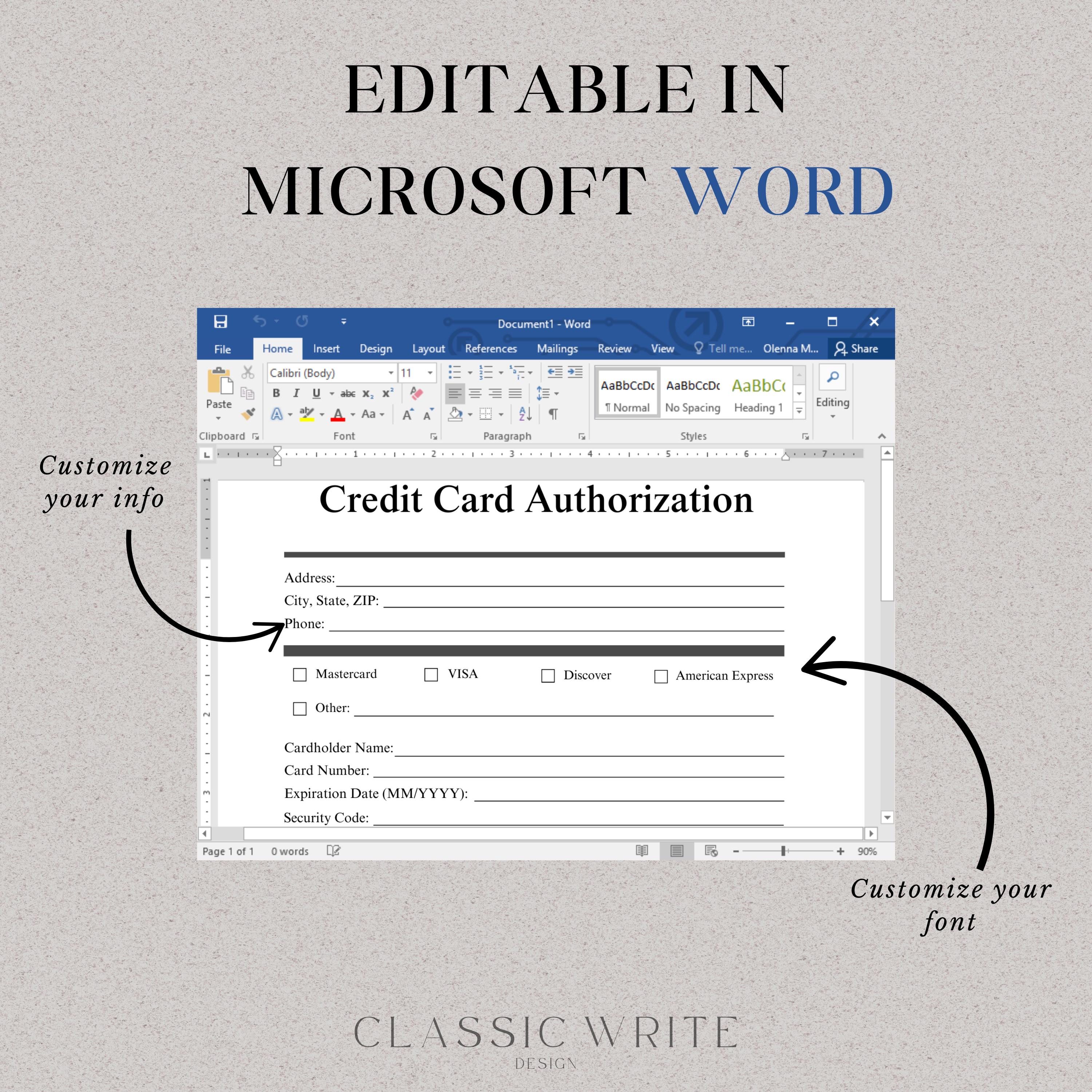 Credit Card Authorization Word Google Docs Adobe PDF Credit Card ...