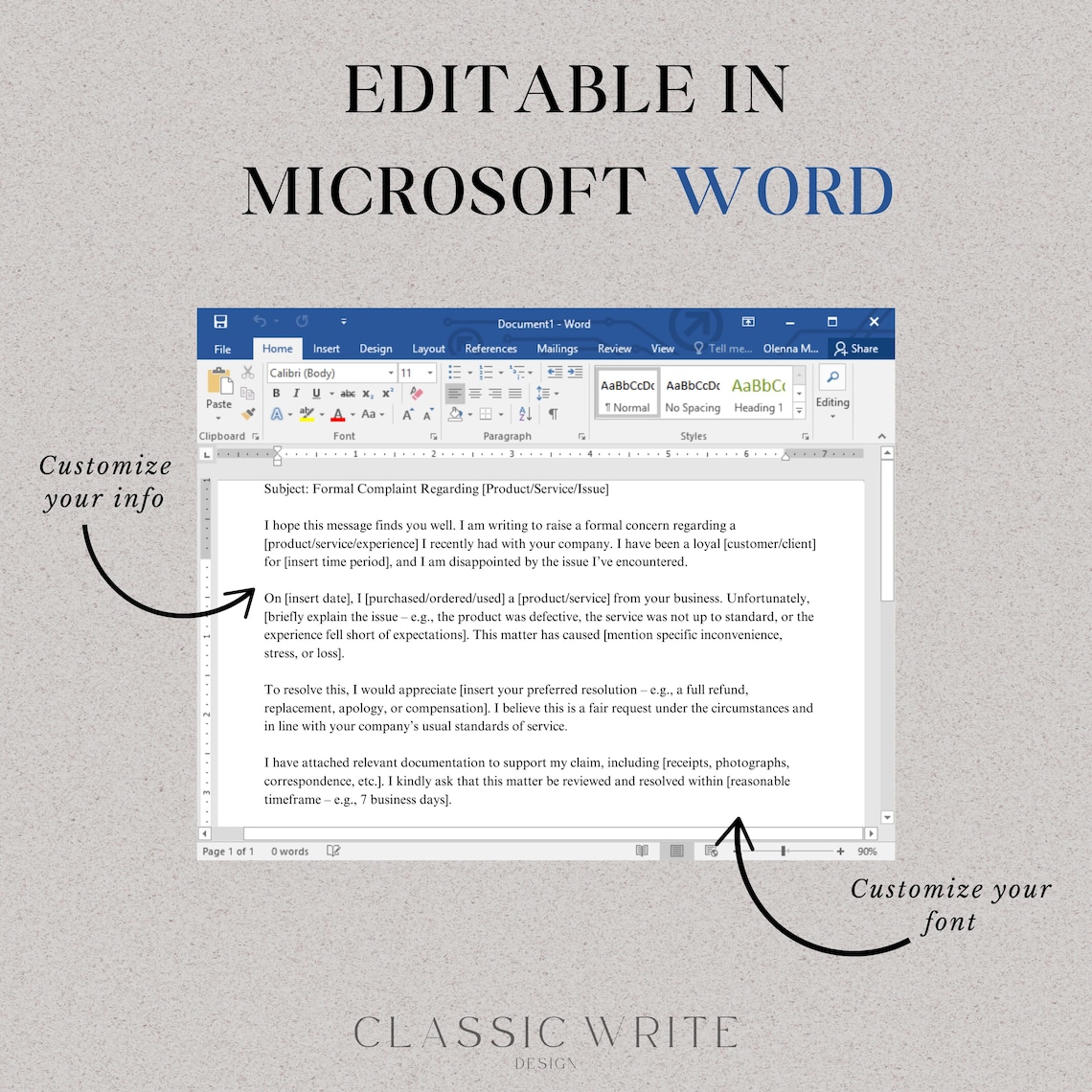 Complaint Form Letter Template Google Docs Word Canva Complaint Letter ...
