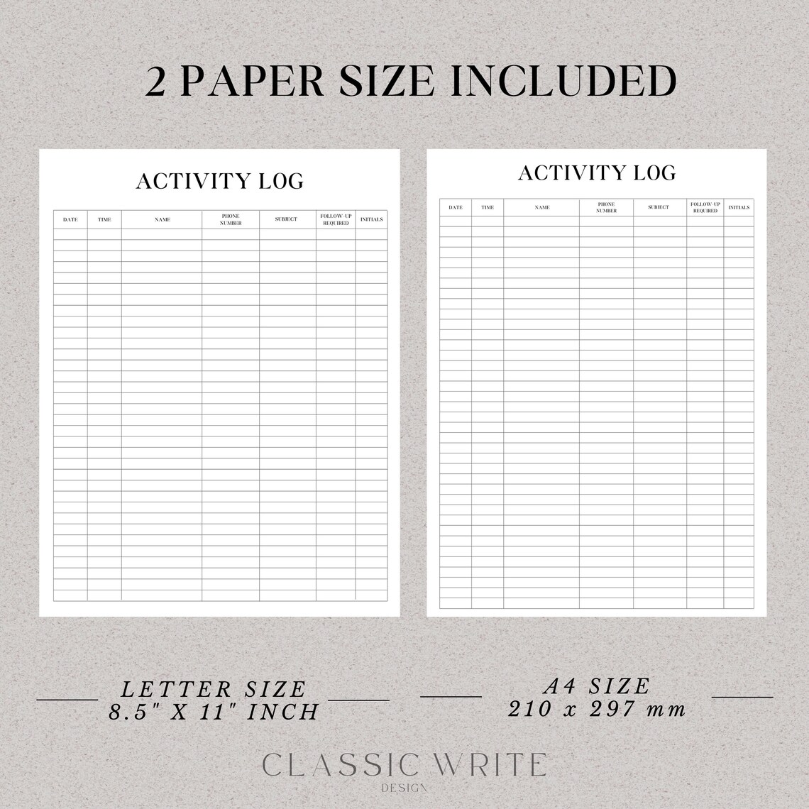 Activity Log Activity Phone Log Tracker Template Activity and Follow-up ...