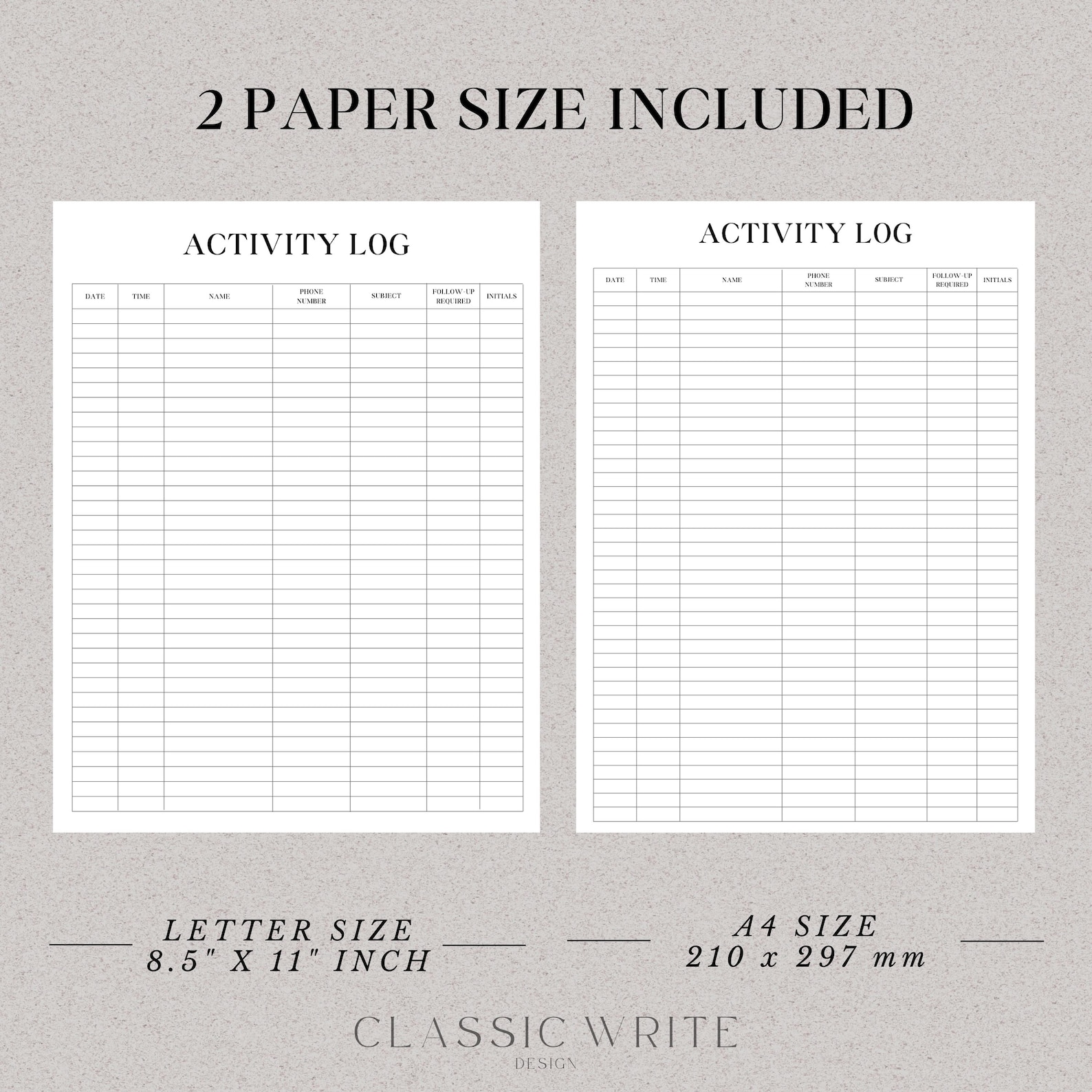 Activity Log Activity Phone Log Tracker Template Activity and Follow-up ...