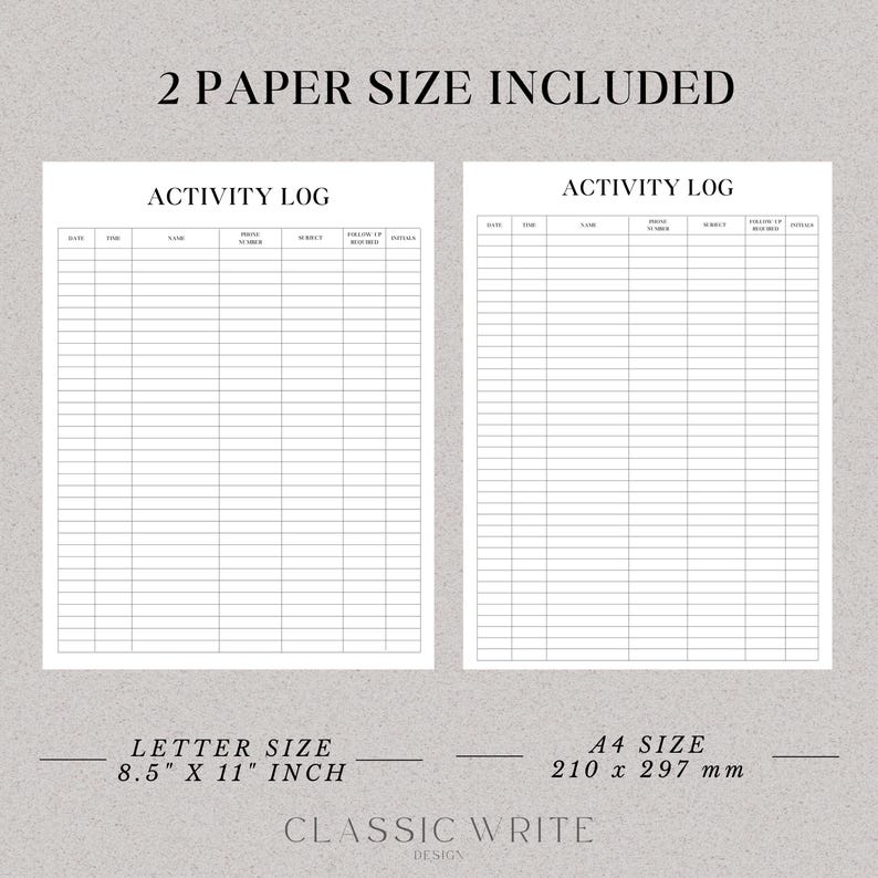 Activity Log Activity Phone Log Tracker Template Activity and Follow-up ...