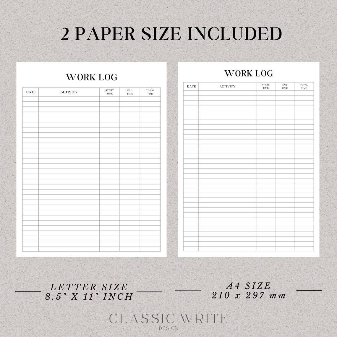Work Log Printable Time Log Time Tracker Working Hours Log Activity ...