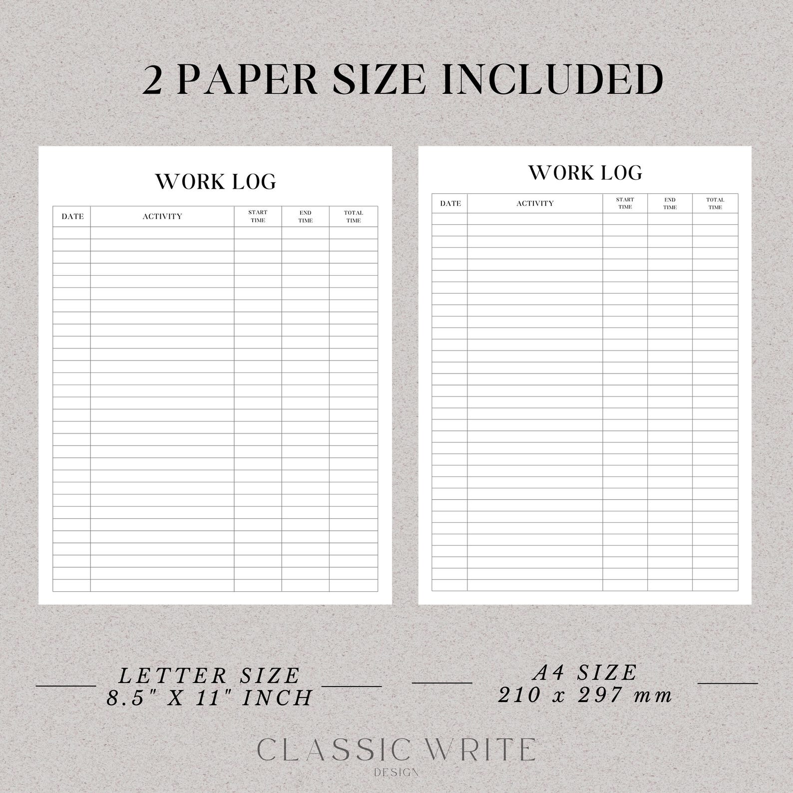 Work Log Printable Time Log Time Tracker Working Hours Log Activity ...