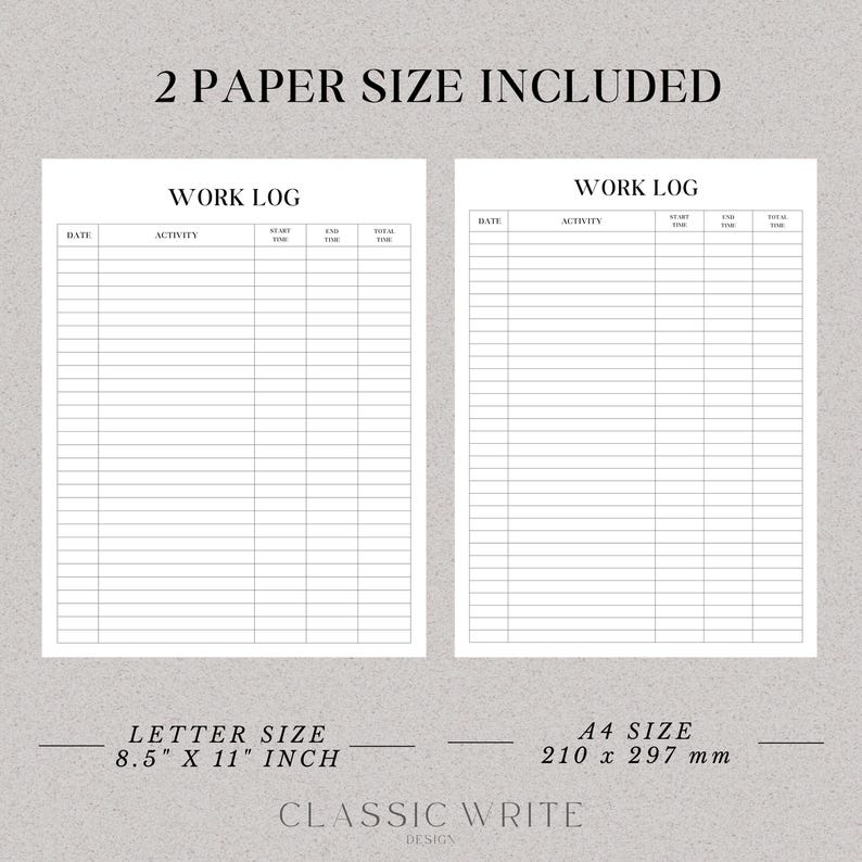 Work Log Printable Time Log Time Tracker Working Hours Log Activity ...